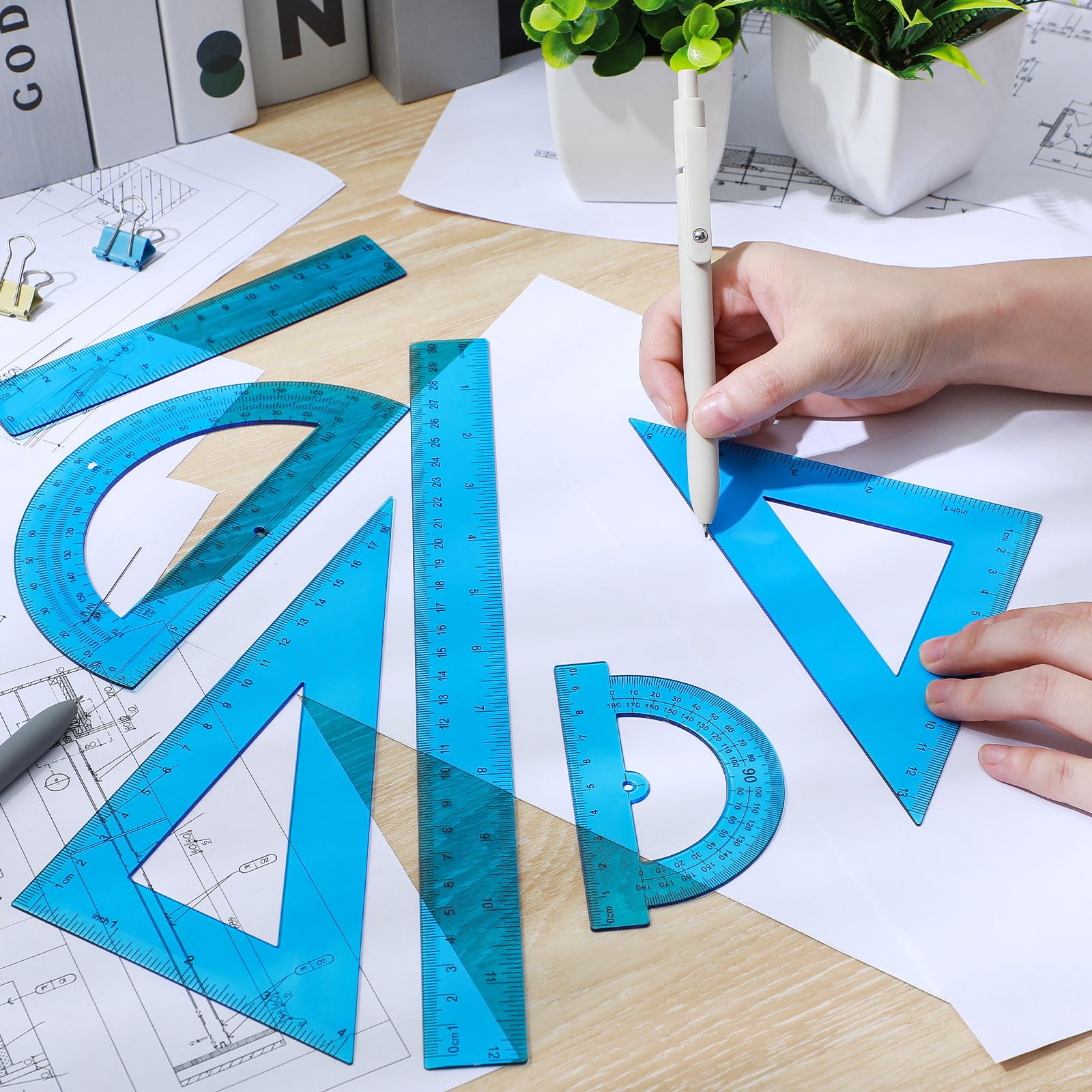 Mua Tenare 1 Set Plastic Ruler Math Set Includes Protractor, Triangle Rulers, 12 Inch 6 Inch ...