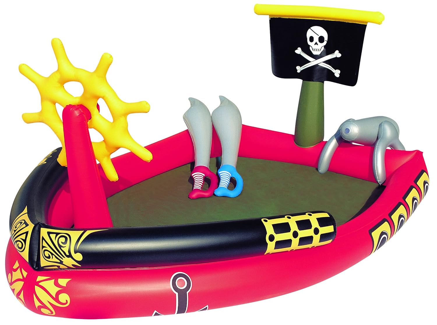 75" Bestway Inflatable Kids Pirate Ship Play Pool Sprayer Beach Swim ...