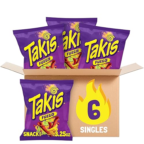 Takis Fuego 6 pc / 3.25 oz Snack Size Case, Hot Chili Pepper & Lime ...