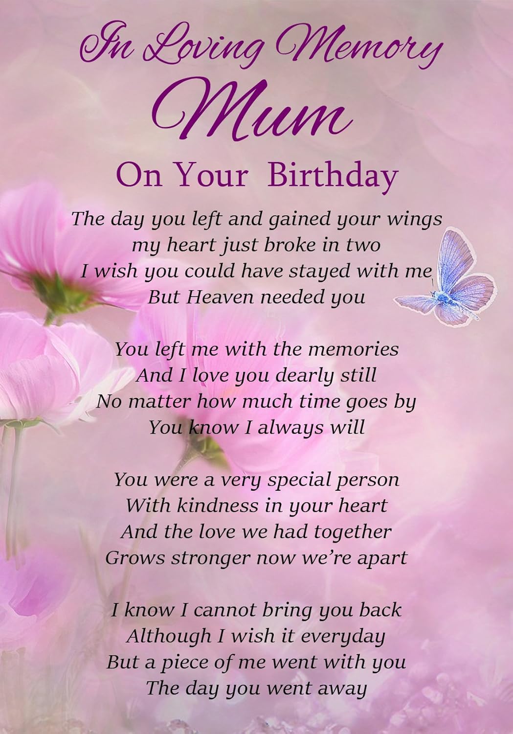 Mum Birthday Memorial Grave Card Graveside Remembrance Poem Grave