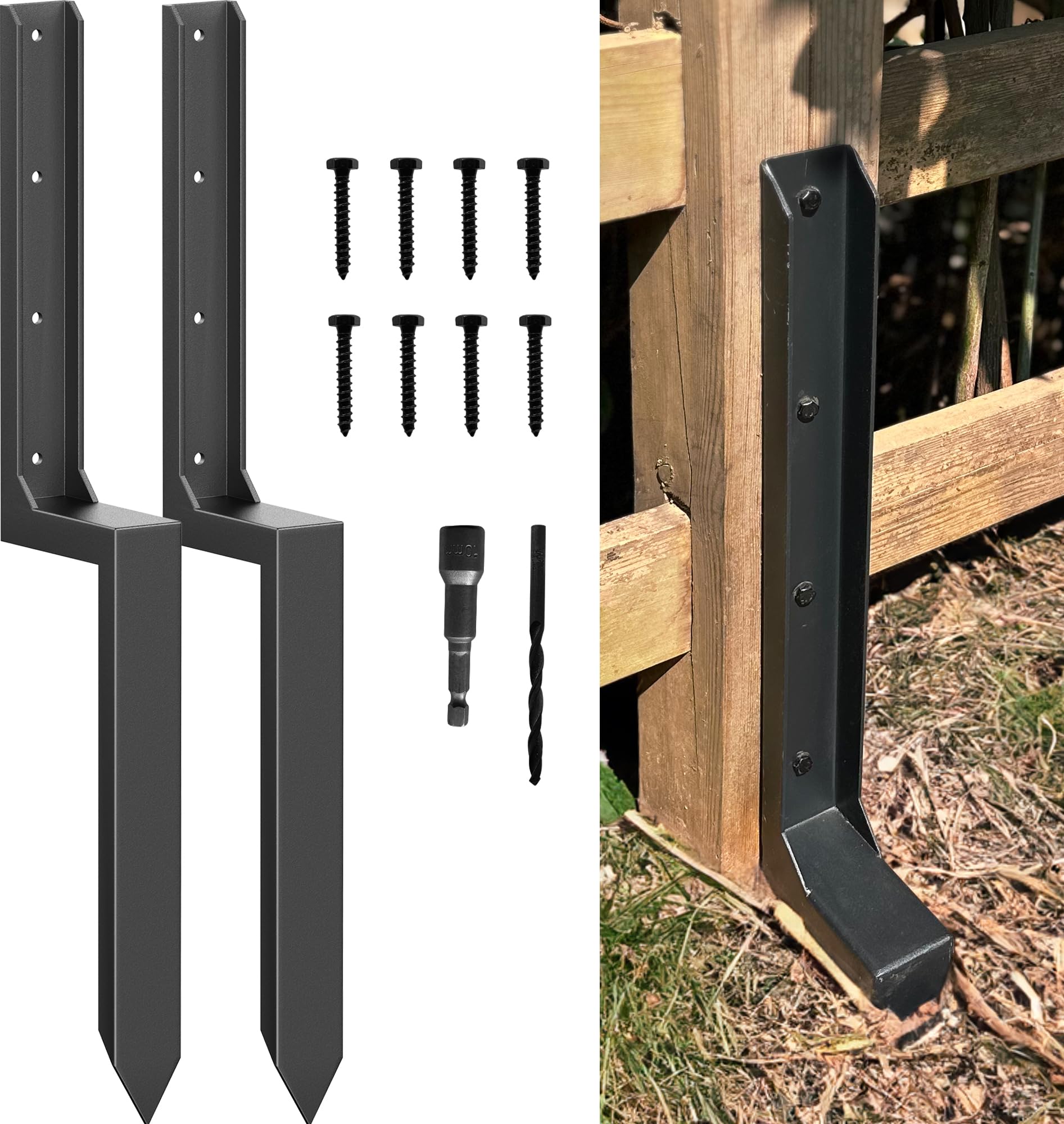 AKINGKONG Thicker Fence Post Repair Anchor Kit, Steel Fence Post Stakes ...