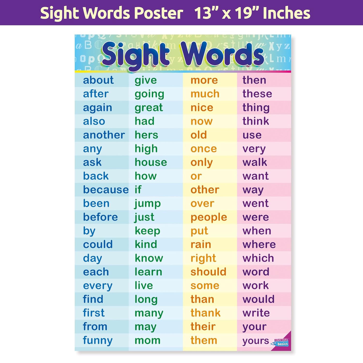 Sight Words By Business Basics First Grade Sight Words Chart For Kids 
