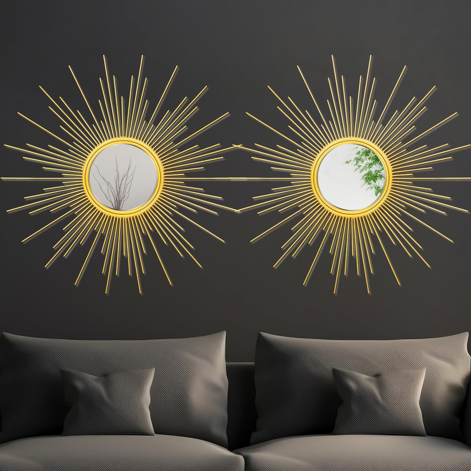 Menkxi 2 Pcs 24 Inch Antique Gold Sun ray Wall Mirror Decoration ...