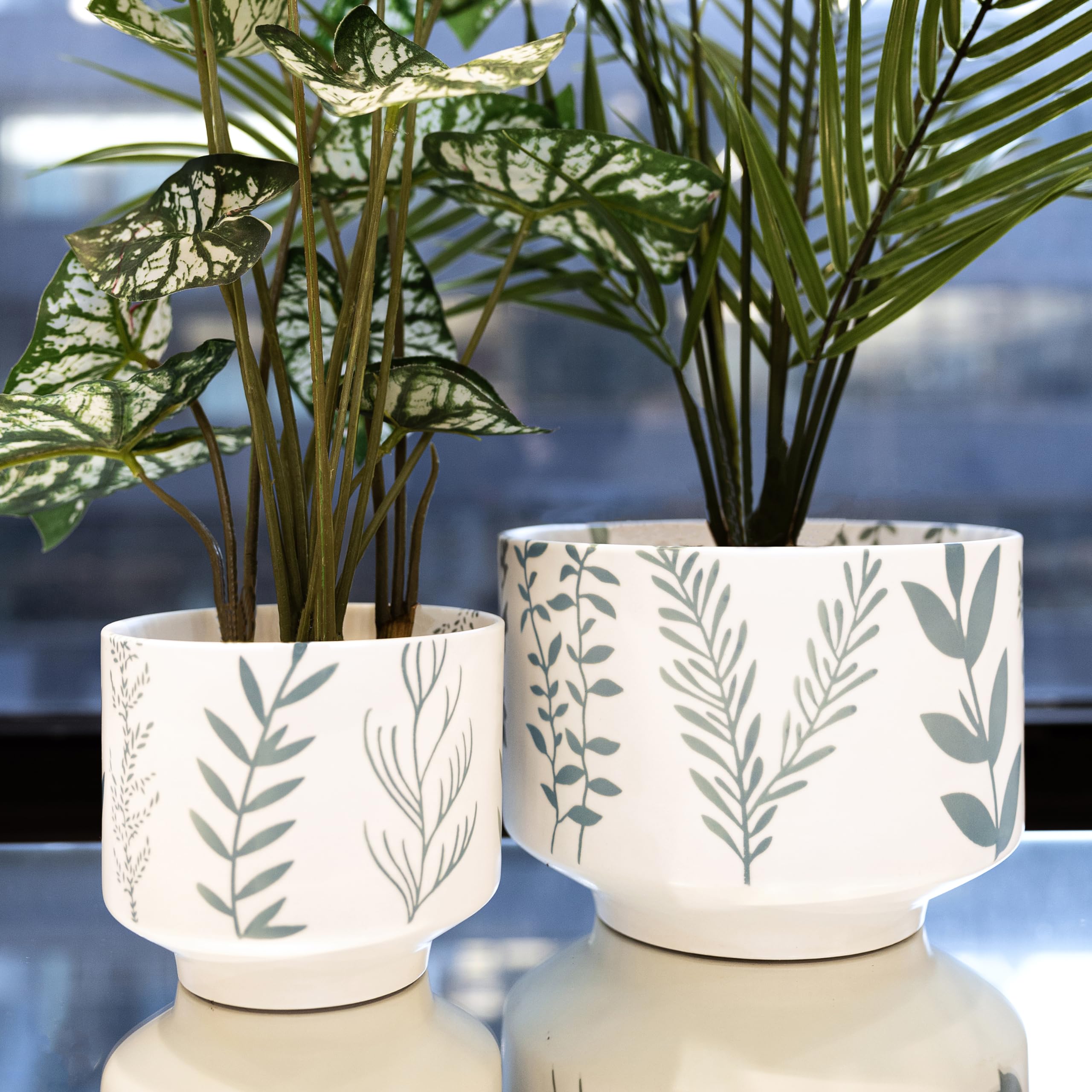 Home Round Ceramic Plants Pots with Drainage Holes & Plugs, Indoor ...