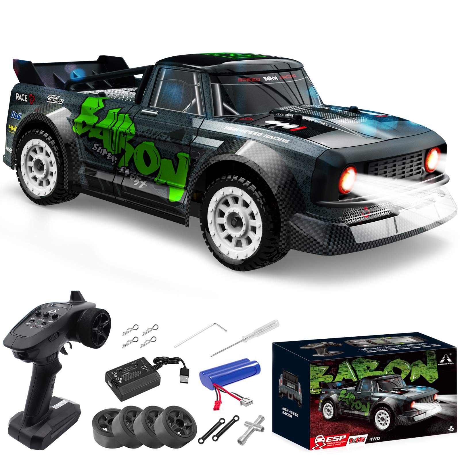 fisca 1/16 Remote Control High Speed Car, 4WD RC Drifting Racing Cars ...