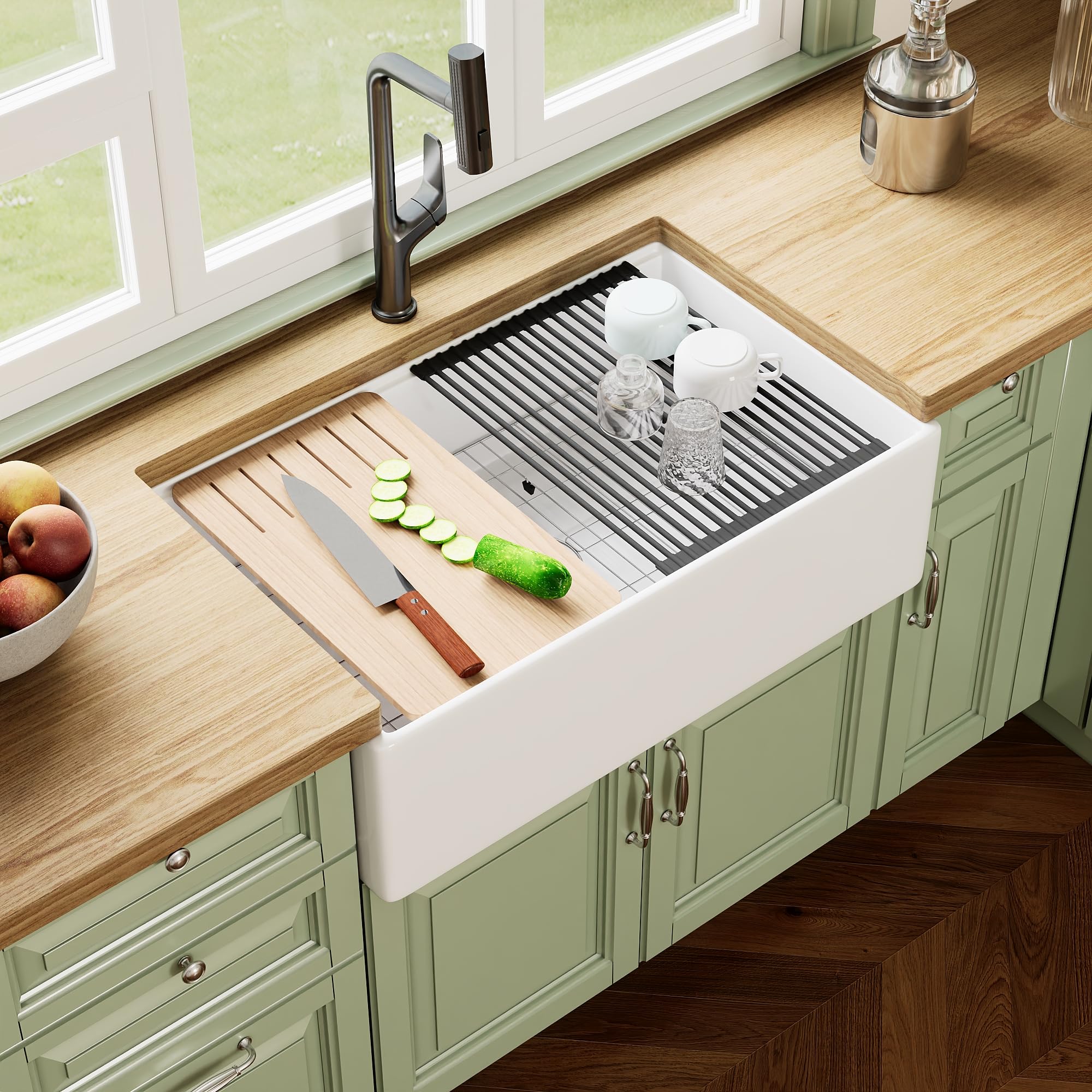 DeerValley 33 inch White Farmhouse Sinks for Kitchens, Fireclay ...