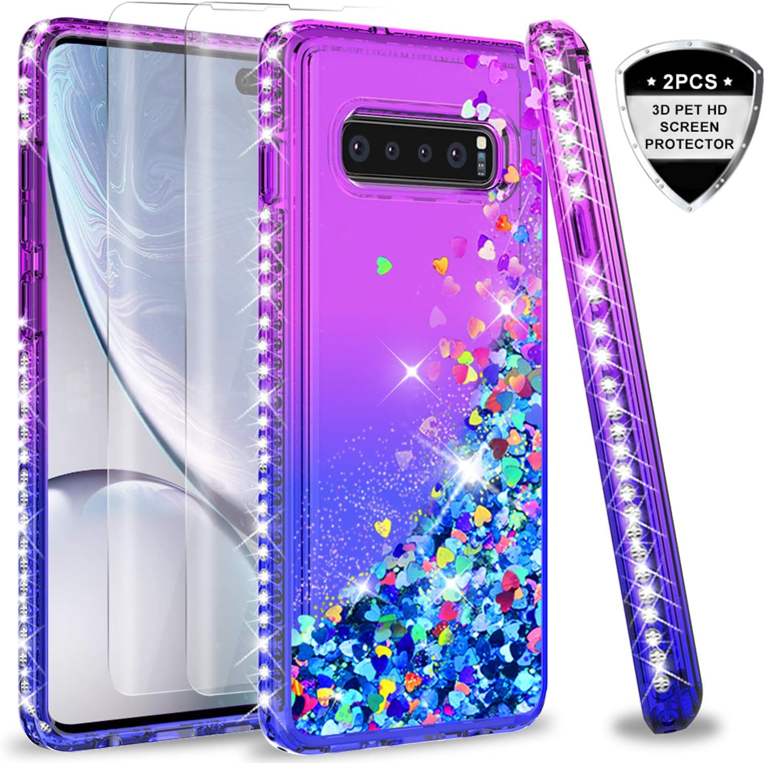 LeYi Case For Samsung Galaxy S10+ Plus with 3D PET Screen Protector, Girl 3D Clear Glitter ...