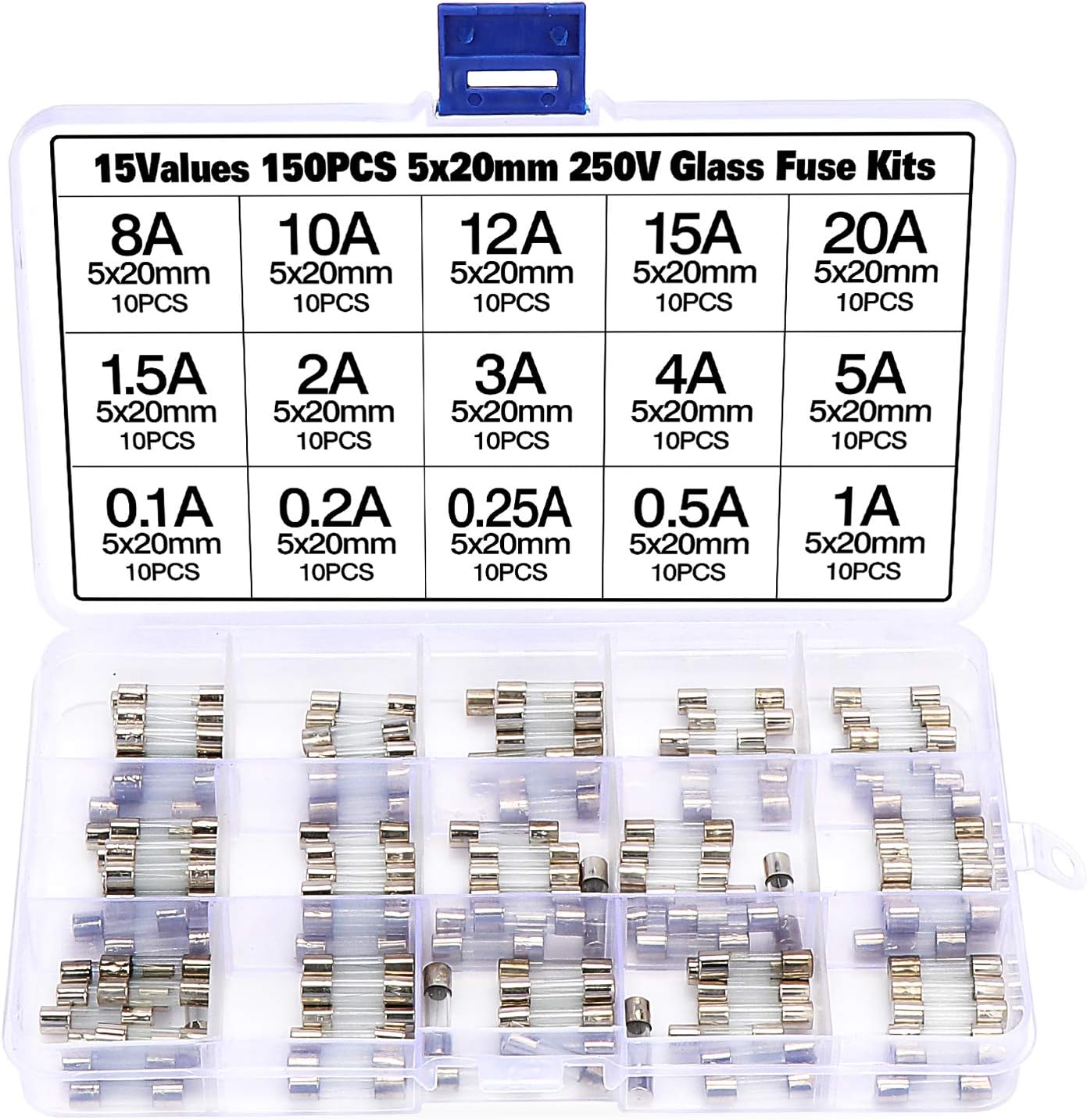 Aussel Kit de surtido de fusibles de tubo de brillo rápido fusible de cartucho de vidrio M6x30mm ...