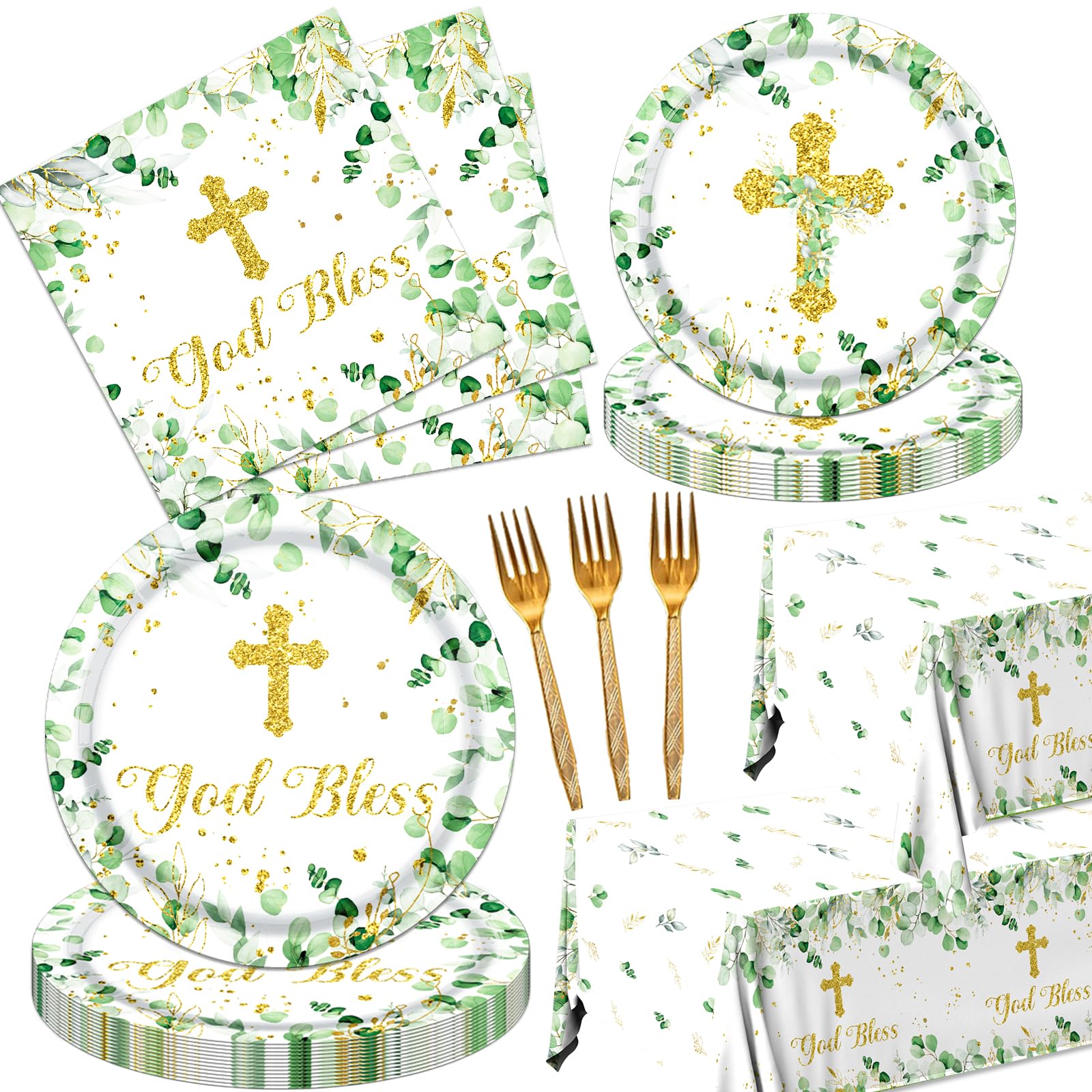 God Bless Plates and Napkins Baptism First Holy Communion Tableware Mi ...