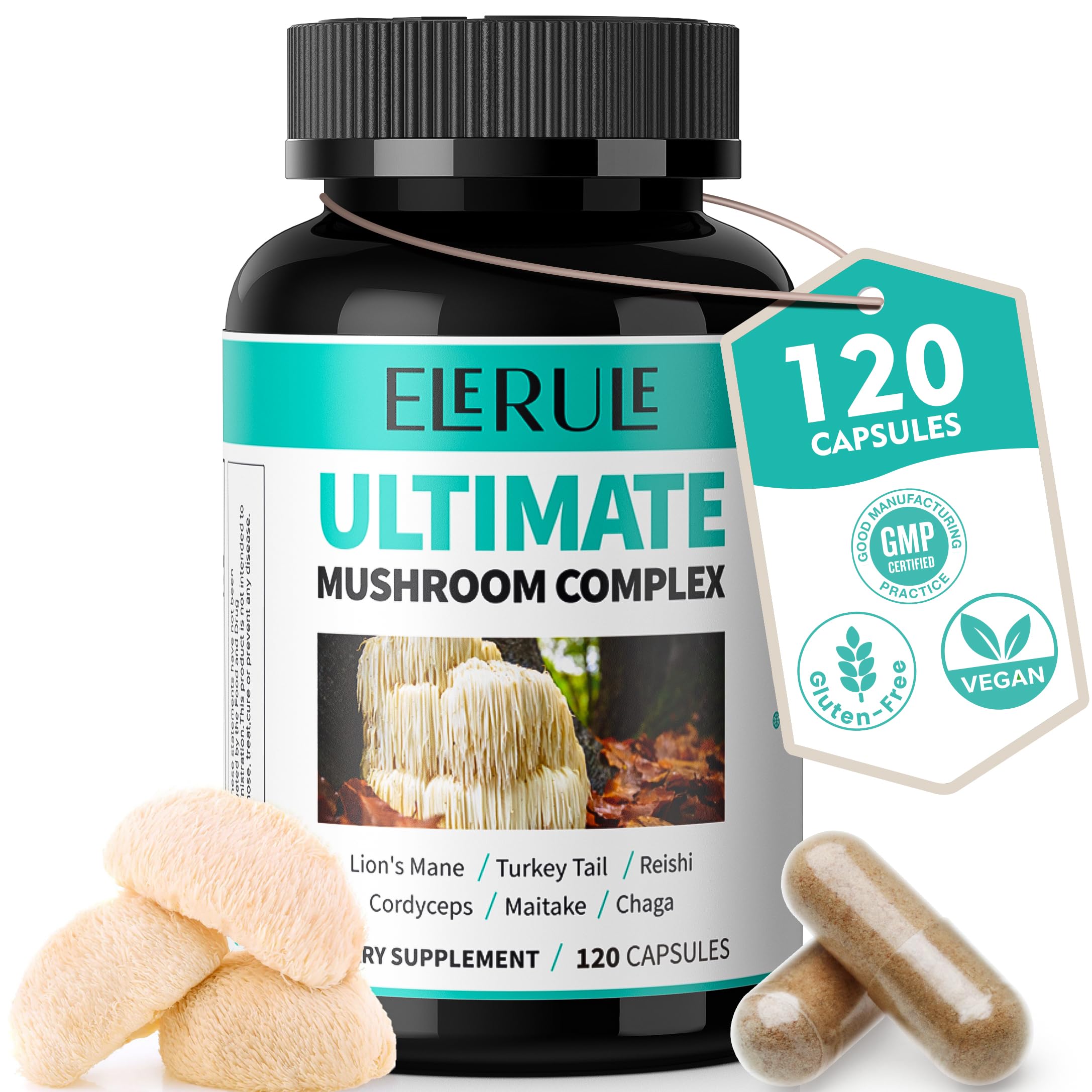 ELERULE 6 in 1 Mushroom Supplement - Focus, Memory, Nootropics Brain ...