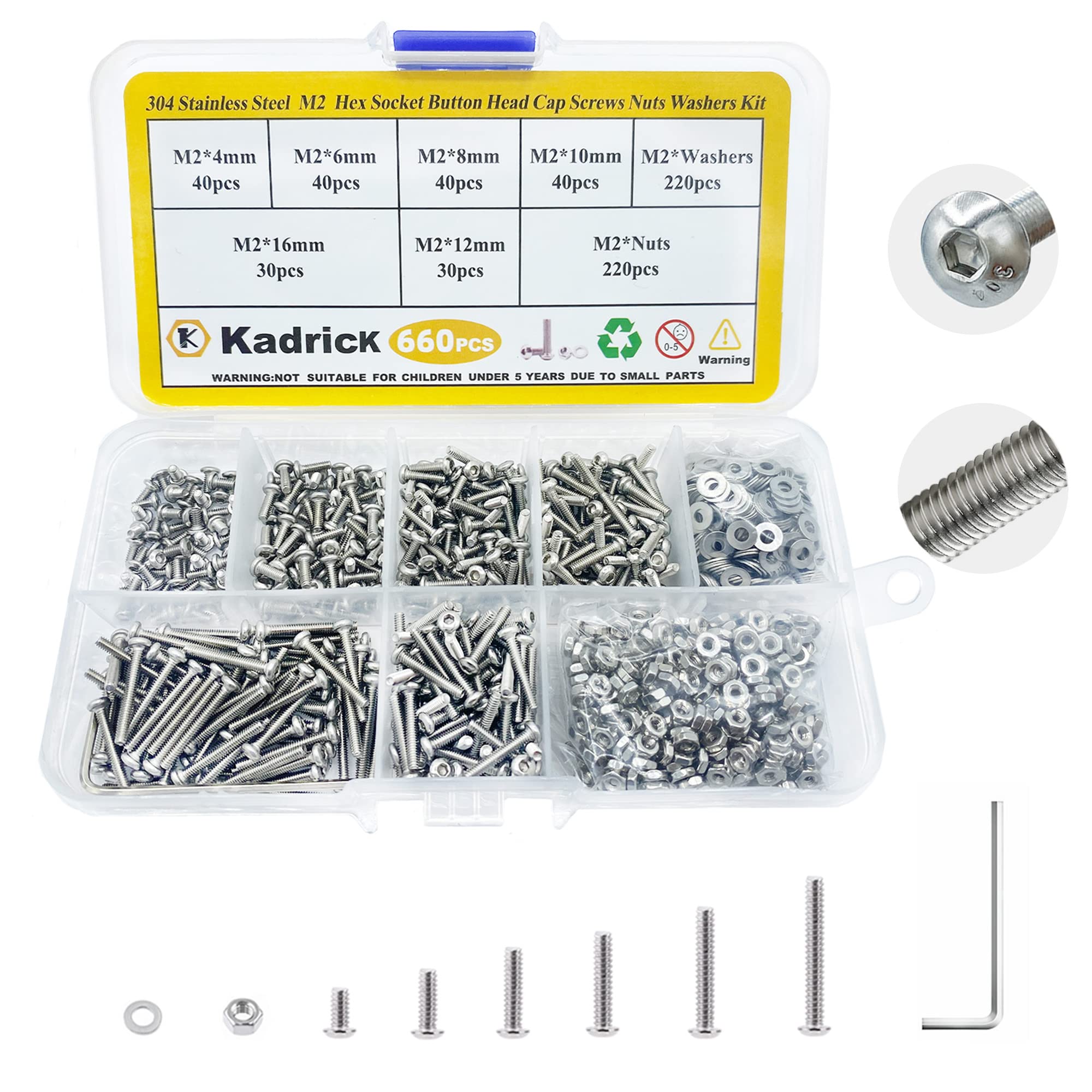 Kadrick 304 Stainless Steel Screws,660 Pcs M2 Screw Assortment,Button ...