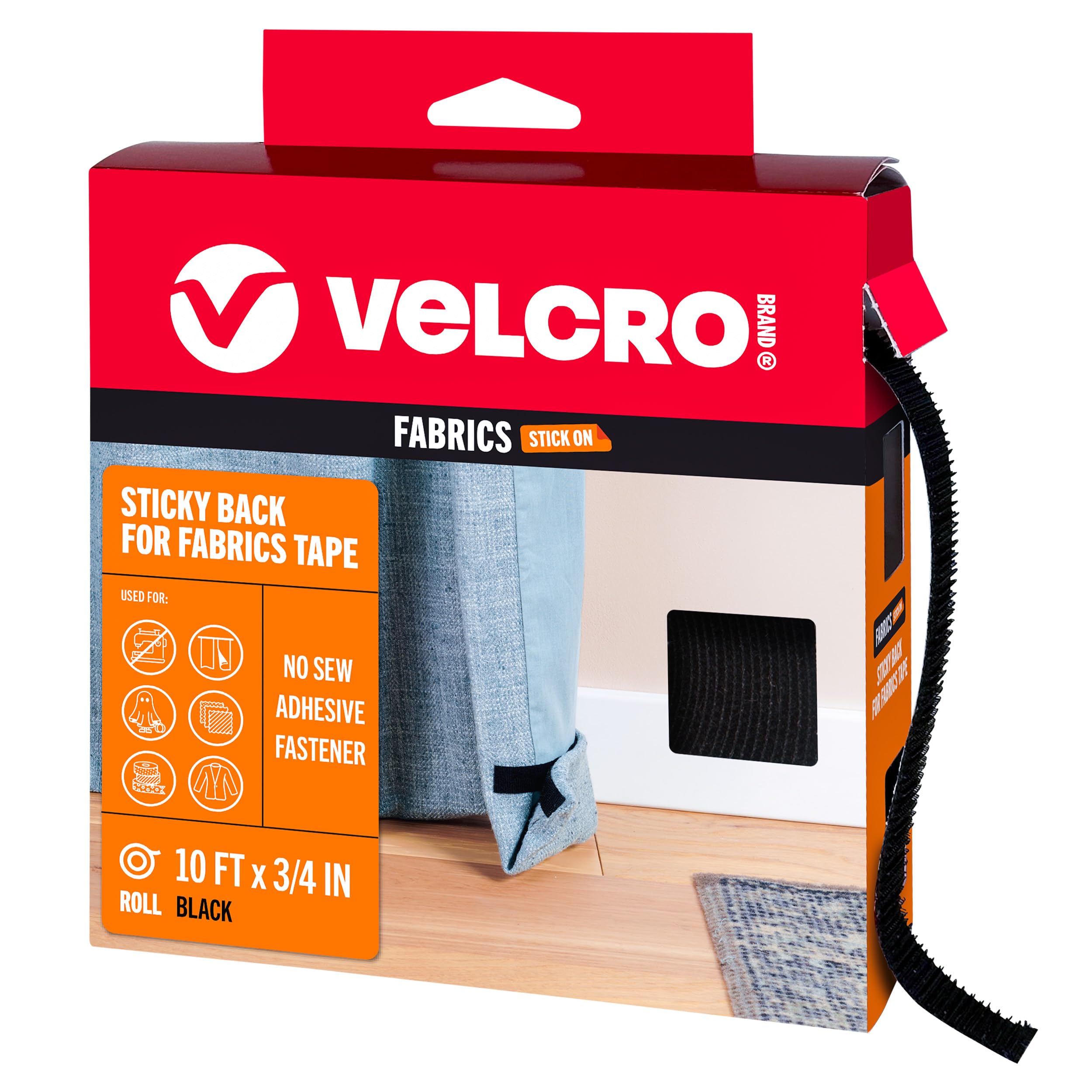 VELCRO Brand Sticky Back for Fabrics, 10 Ft Bulk Roll No Sew Tape with ...