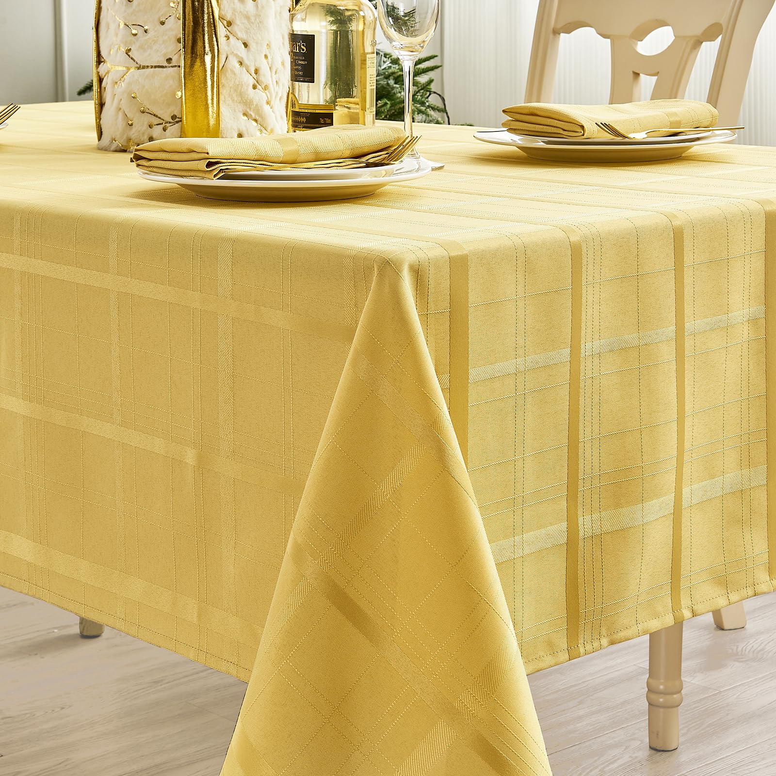 UKOMIUT Rectangle Plaid Table Cloth, Waterproof Checkered Jacquard ...