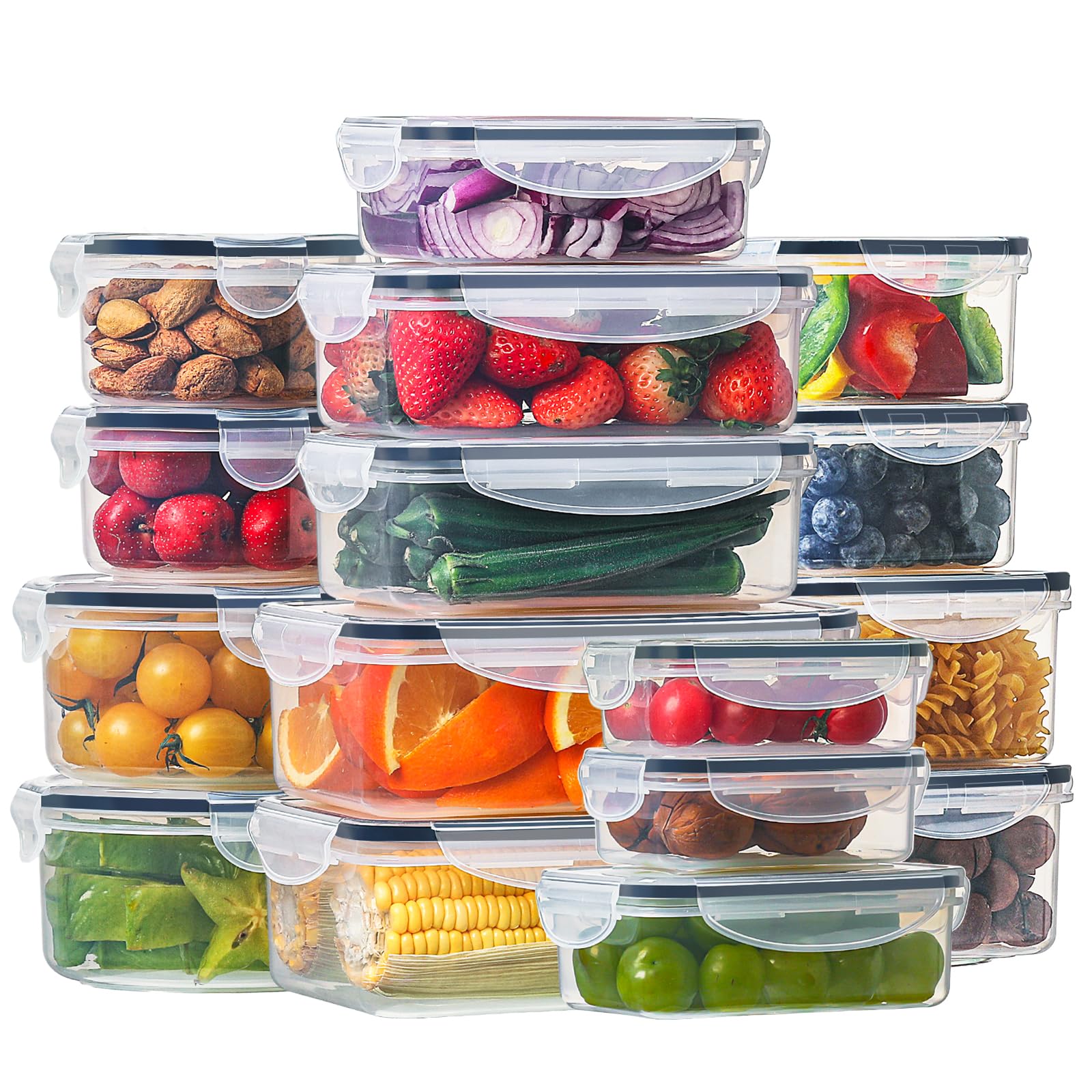 HOMBERKING 32 Pieces Food Storage Containers Set with Snap Lids (16 ...