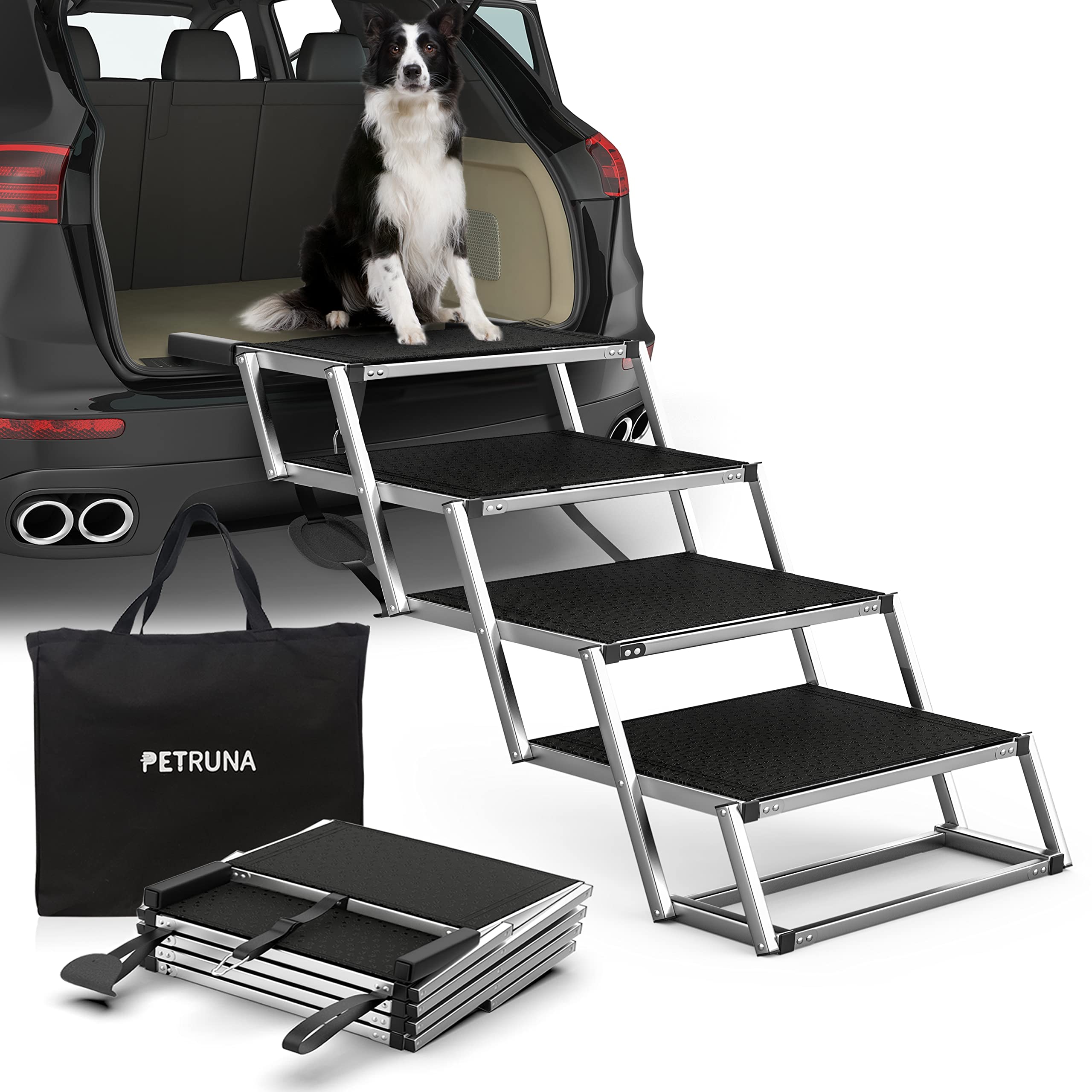 PetRuna Extra Wide Dog Stairs for Large Dogs, Foldable Dog Ramp for Car ...