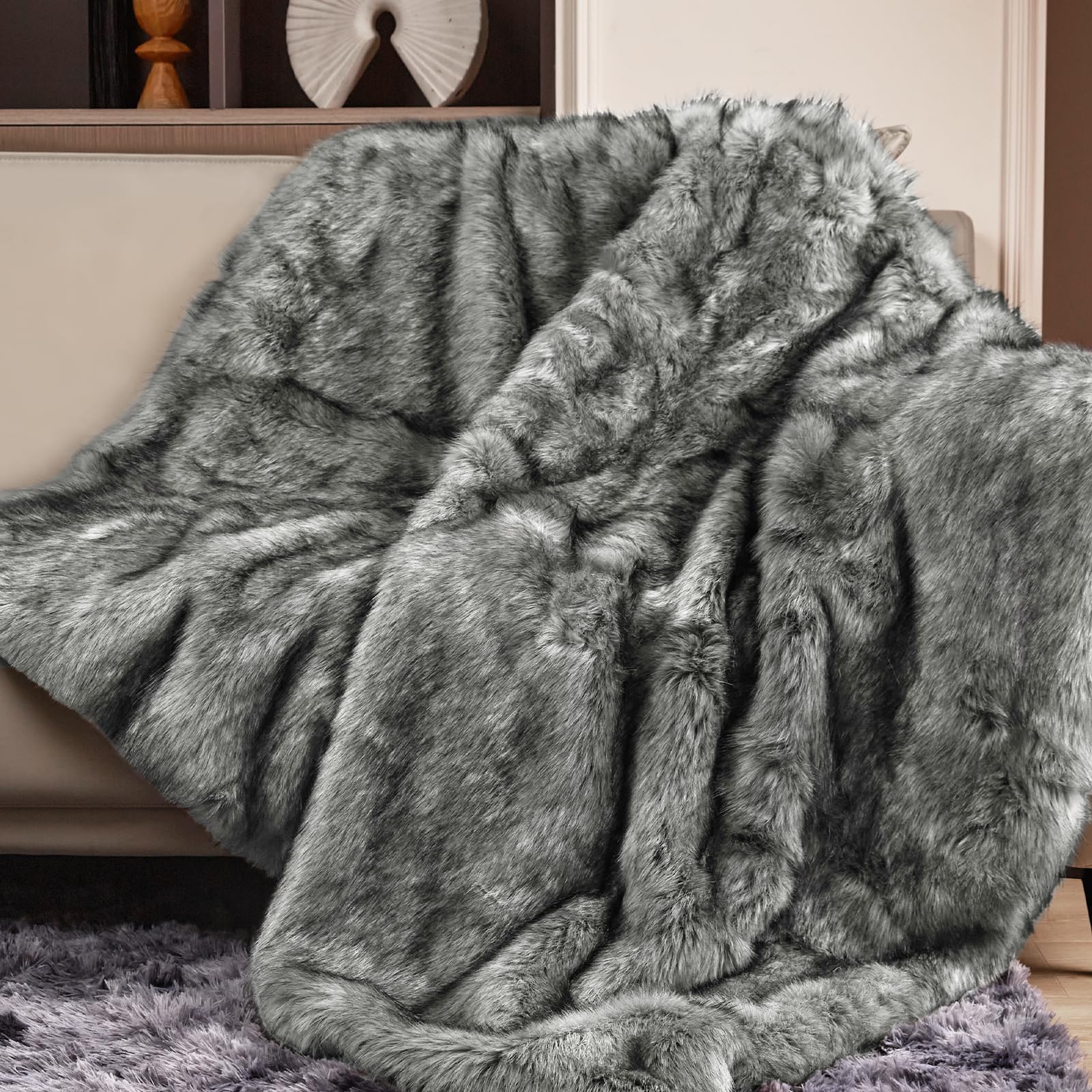 Touchat Luxury 1000GSM Faux Fur Throw Blanket, Super Heavy Thick Warm ...