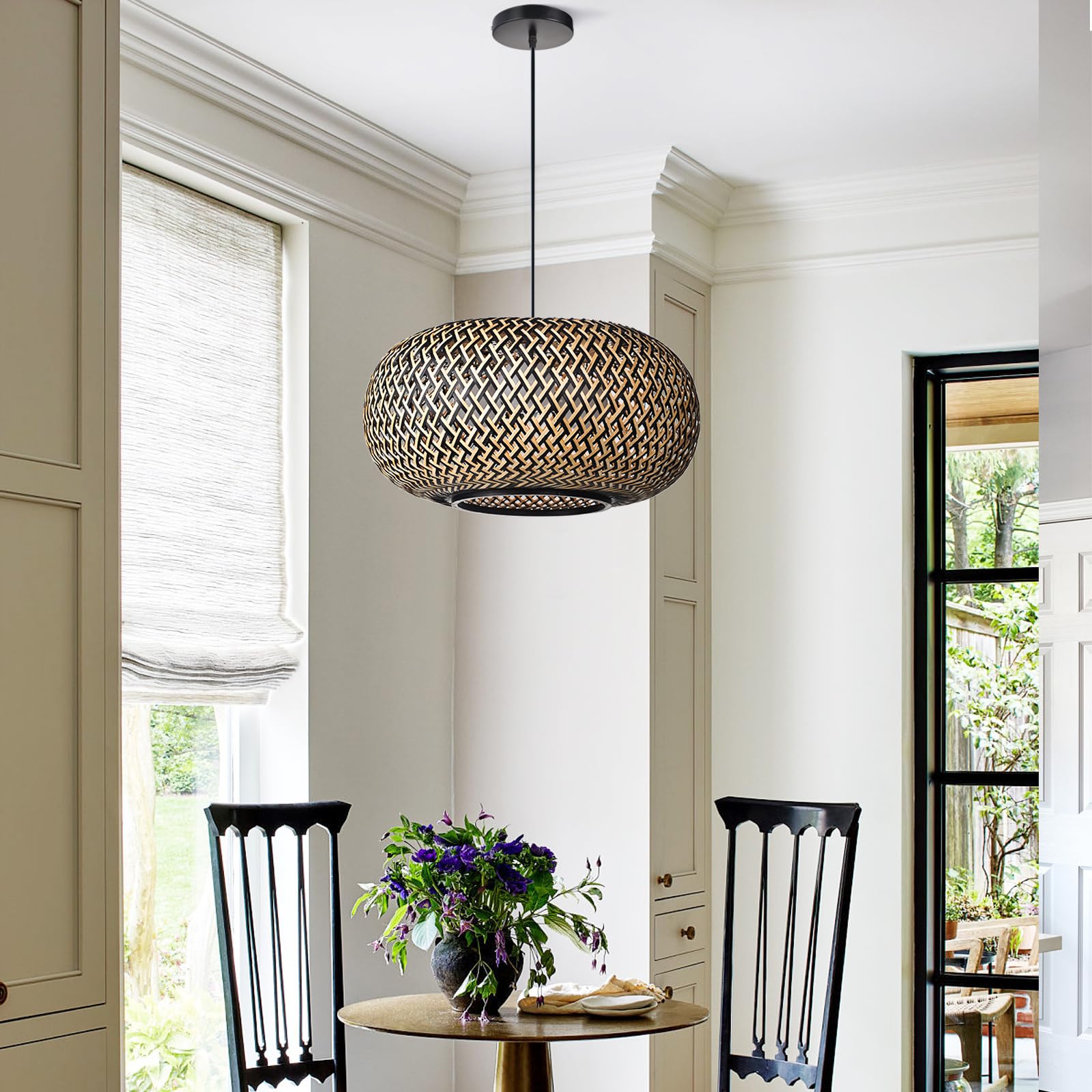 Arturesthome 3-Lights Rustic Bamboo Pendant Light Fixture, Farmhouse ...