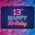 Amazon.com: Glow Neon Happy 13th Birthday Backdrop Banner Decor Black ...