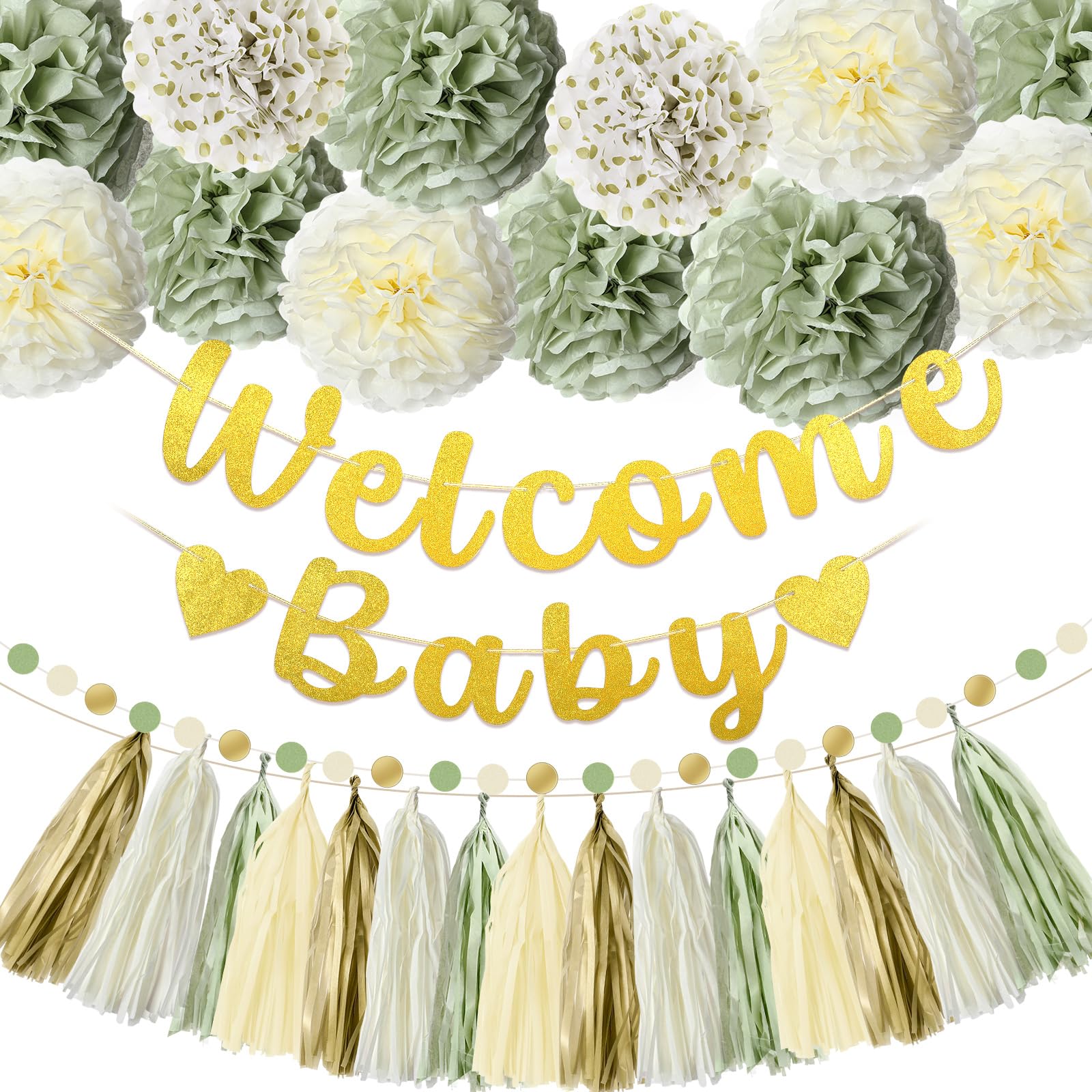WovWeave Baby Shower Decorations Welcome Baby Banner with Tissue Paper ...