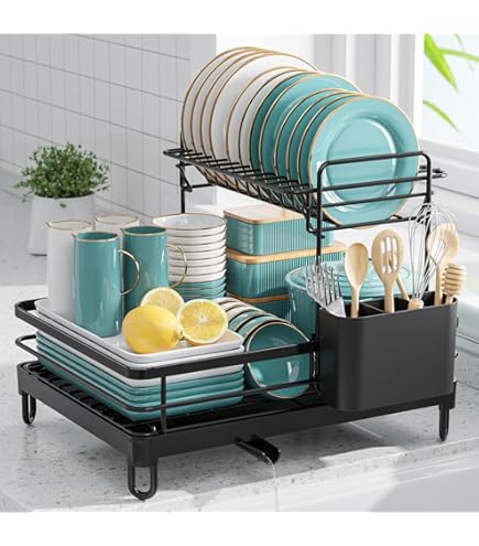 Sink Drainer Rack 2 Tier Chrome Dish Drainer Rack With Drip Tray ...