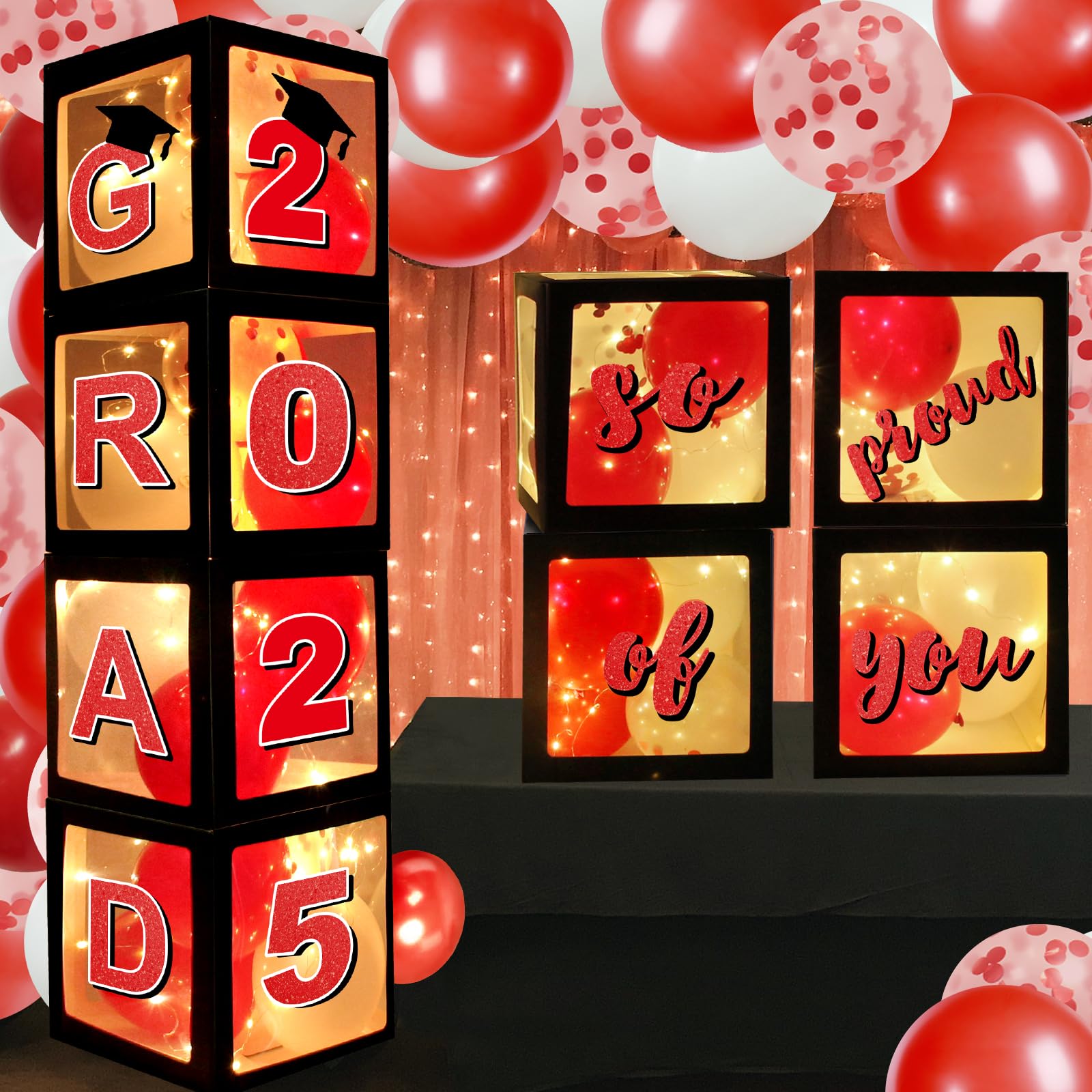Red and Black Graduation Decorations 2025 Grad Party Balloon Boxes ...