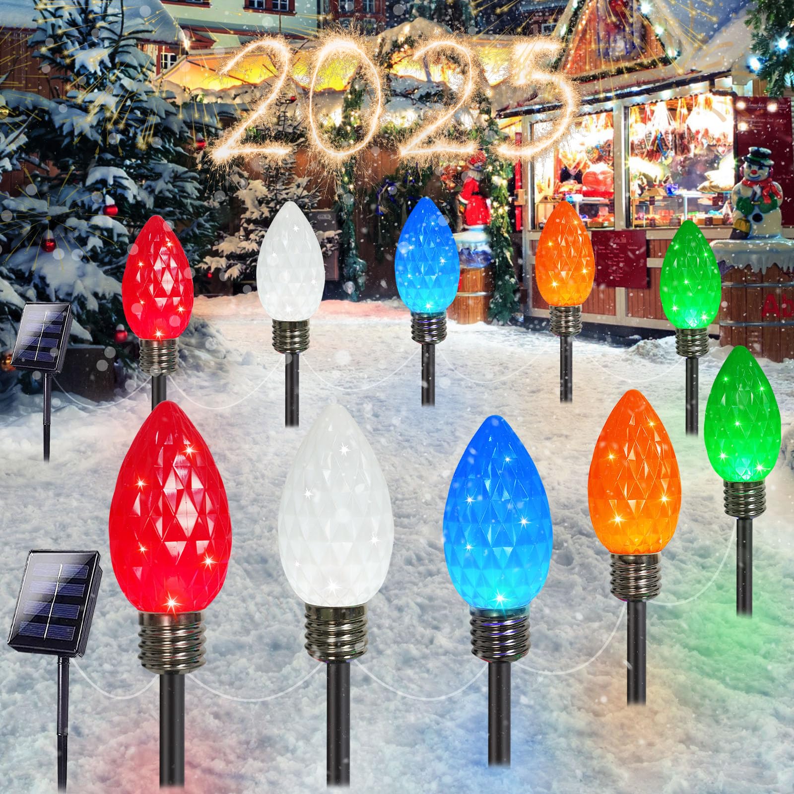 IDEAALS 10 Pack Jumbo Multicolor Solar C9 Christmas Lights Outdoor?LED ...