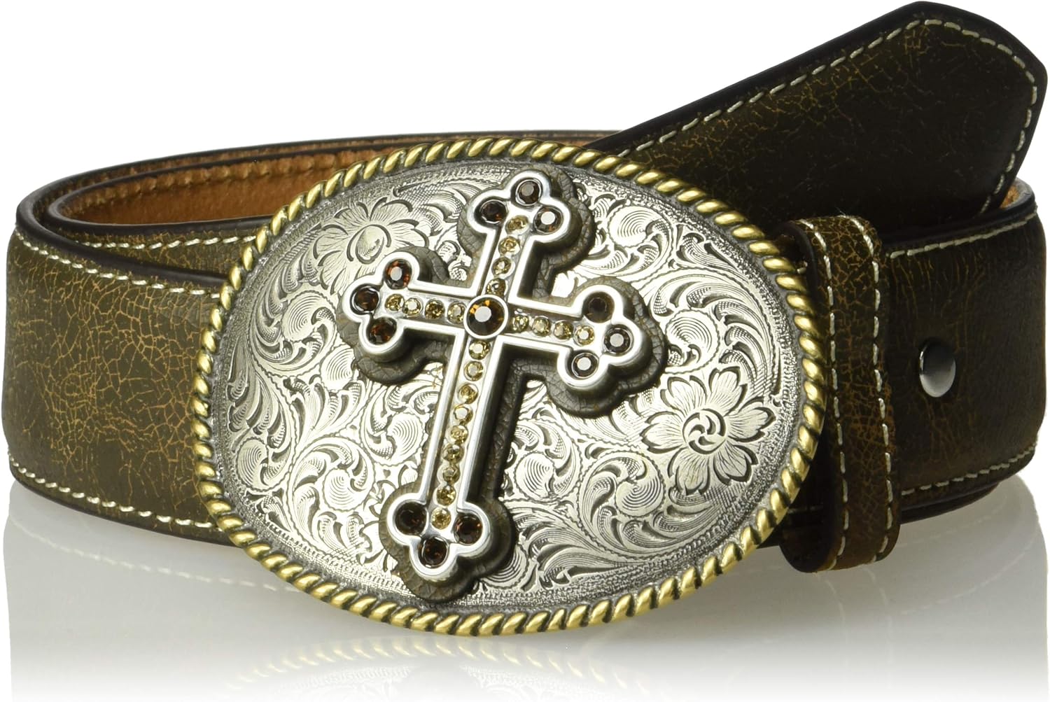 Nocona Belt Co. Women's Nocona Brown Crackle Cross Buckle Belt, Extra ...