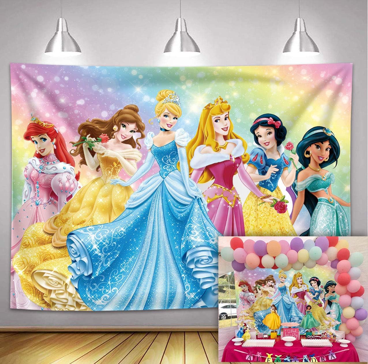 AOYU 7x5ft Disney Princess Themed Backdrop Colorful: Amazon.co.uk ...