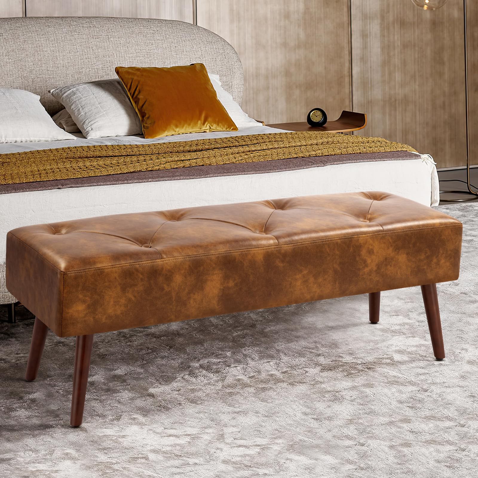 Tufted Leather Bench