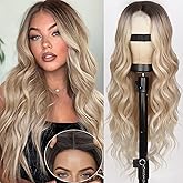 Amazon.com: NAYOO Long Black Mixed Blonde Wavy Wig for Women 26 Inch Middle Part Curly Wavy Wig ...