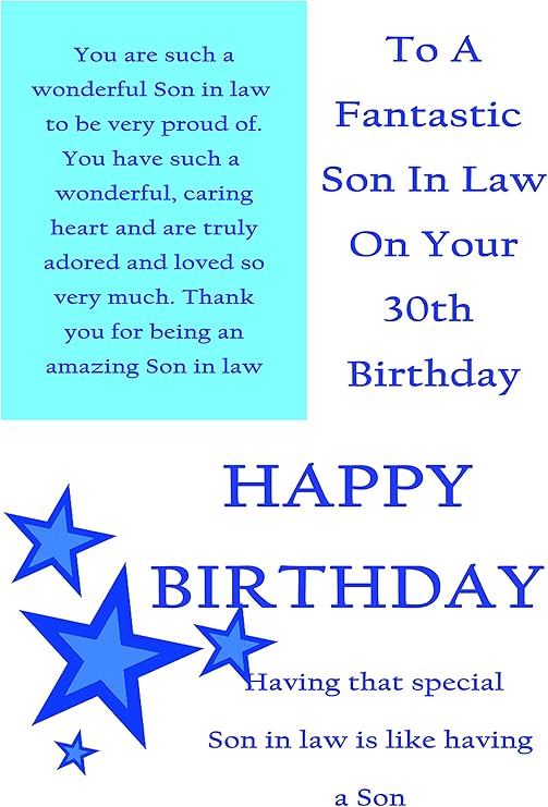 Son In Law 30th Birthday Card With Removable Laminate Amazon co uk son-in-law-30th-birthday-card-with-removable-laminate-amazon-co-uk