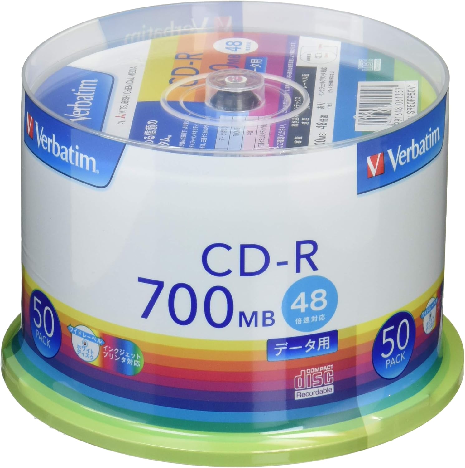 Amazon | バーベイタムジャパン(Verbatim Japan) 1回記録用 CD-R 700MB 50枚 ホワイトプリンタブル 48倍速 SR80FP50V1 | バーベイタムジャパン ...