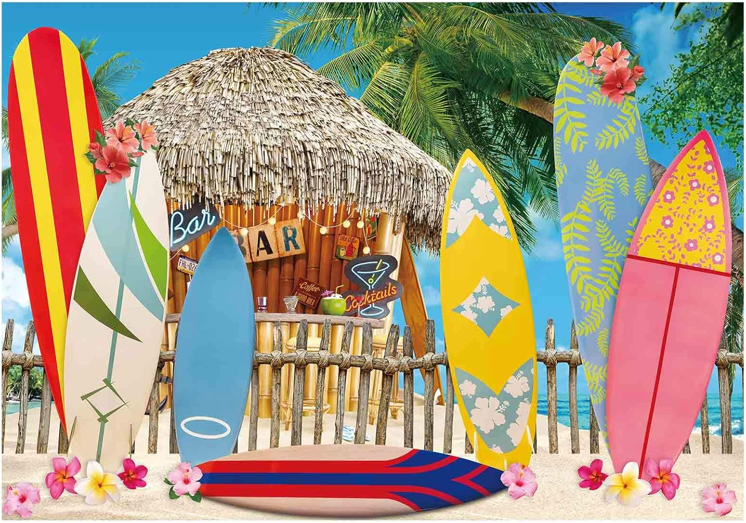Allenjoy 7X5ft Summer Tropical Surfboard Backdrop Beach Seaside Bar ...