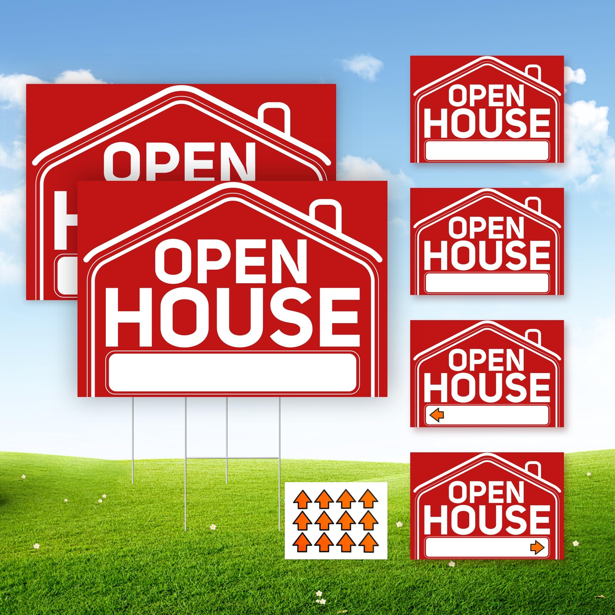 6 Pcs Open House Signs for Real Estate, 2 Pcs 24" x 16" and 4 Pcs 17" x ...