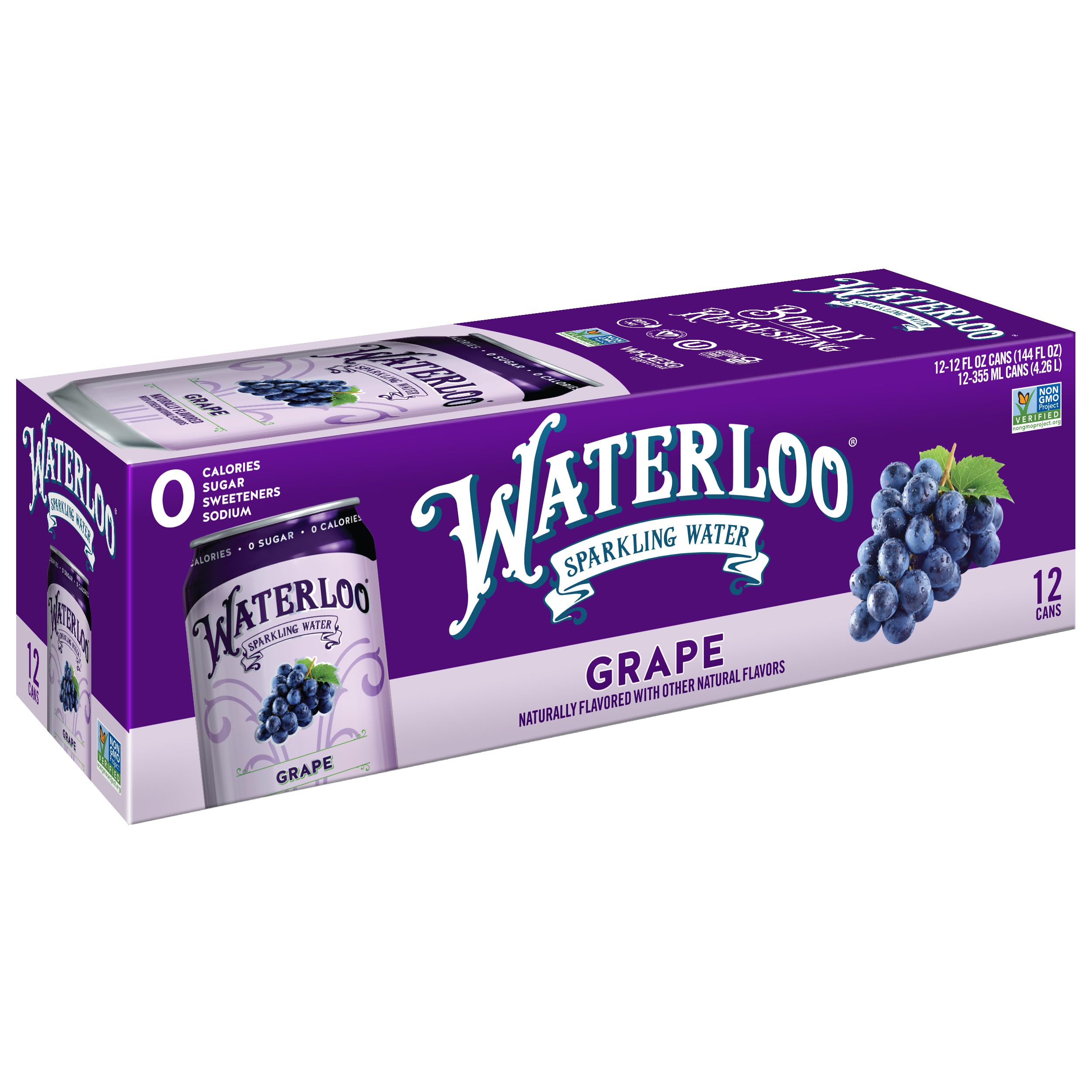 Waterloo Sparkling Water, Grape Naturally Flavored, 12 Fl Oz Cans, Pack of 12 | Zero Calories ...