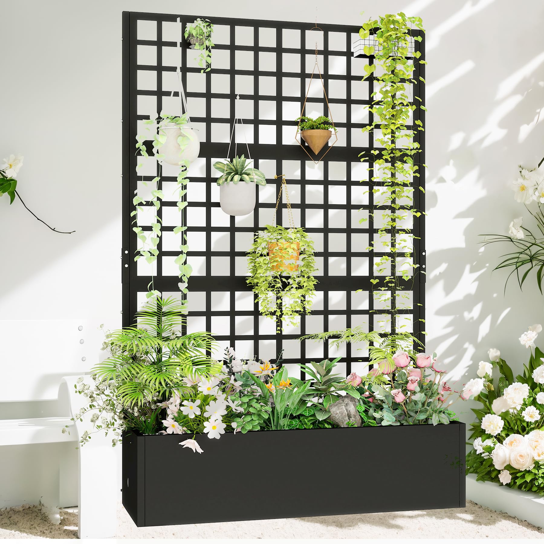 Toriexon Metal Planter with Trellis 47" L x 16”W x 72" H, Heavy Duty ...