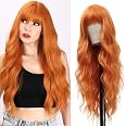 Amazon.com : Orange Wig, Long Wavy Wig with Bangs, Orange Curly Wigs ...