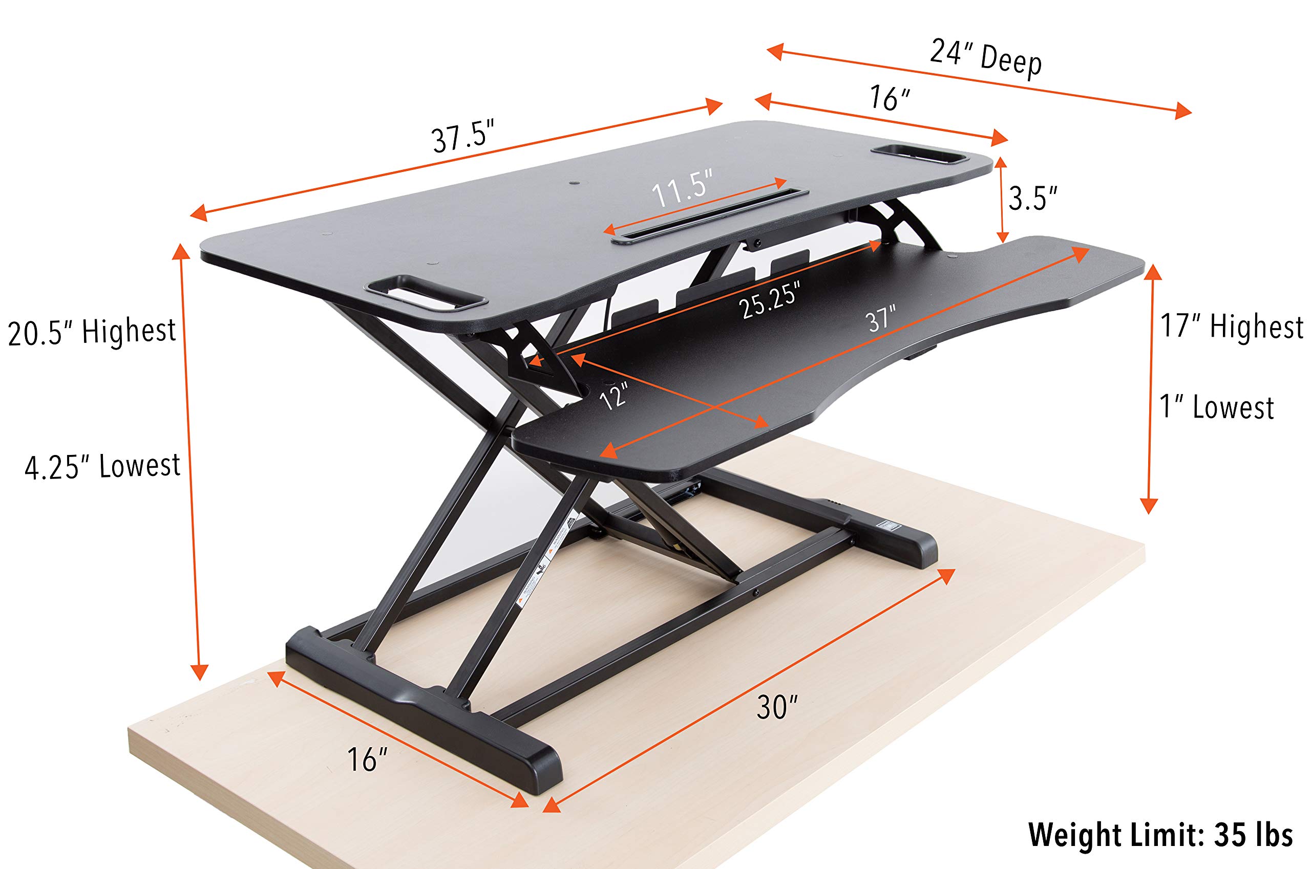 Flexpro Hero 37 Inch Standing Desk | 2 Level Standing Desk Converter ...