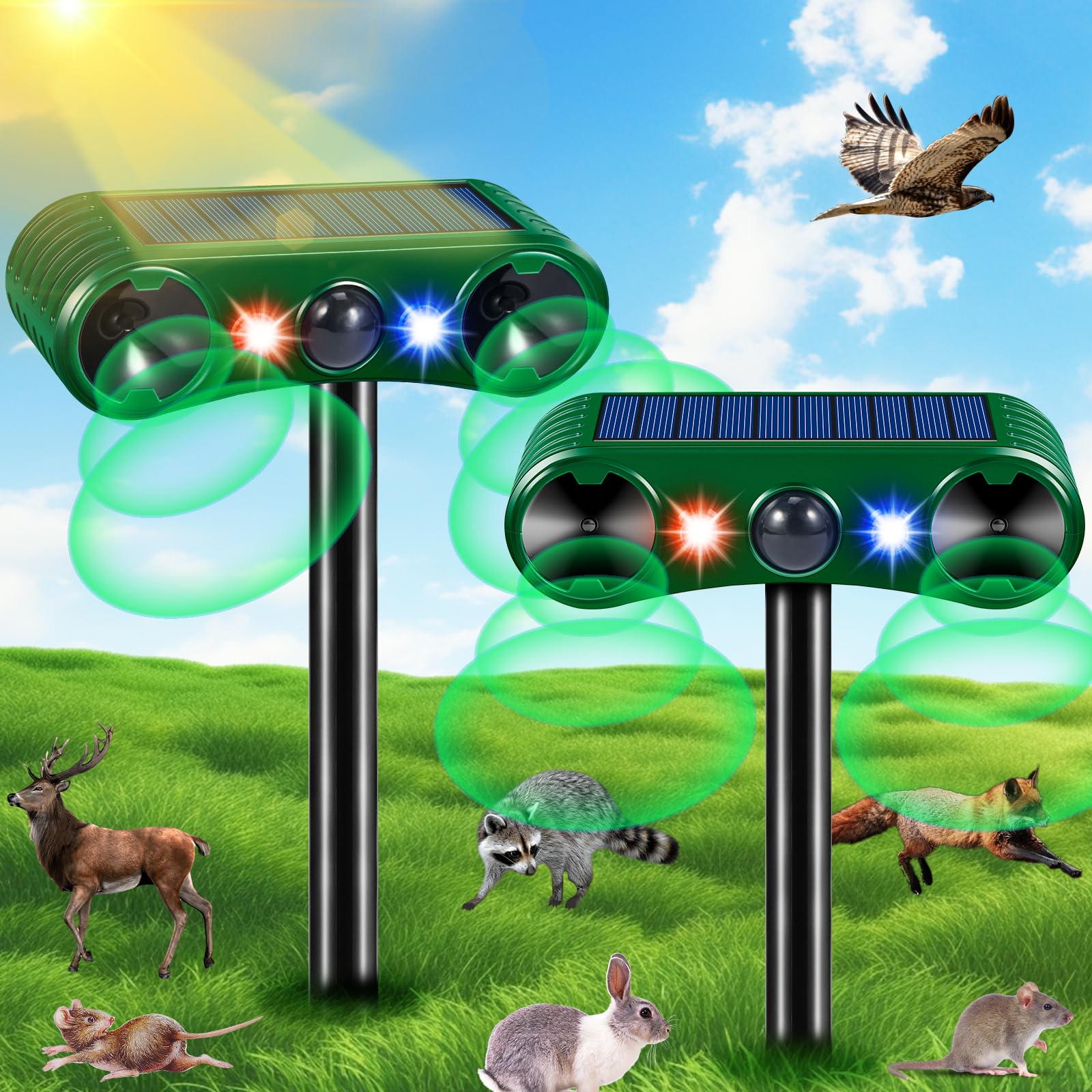 Skunk Repellent Outdoor Outdoor Cat Repeller, 360 Solar Ultrasonic ...