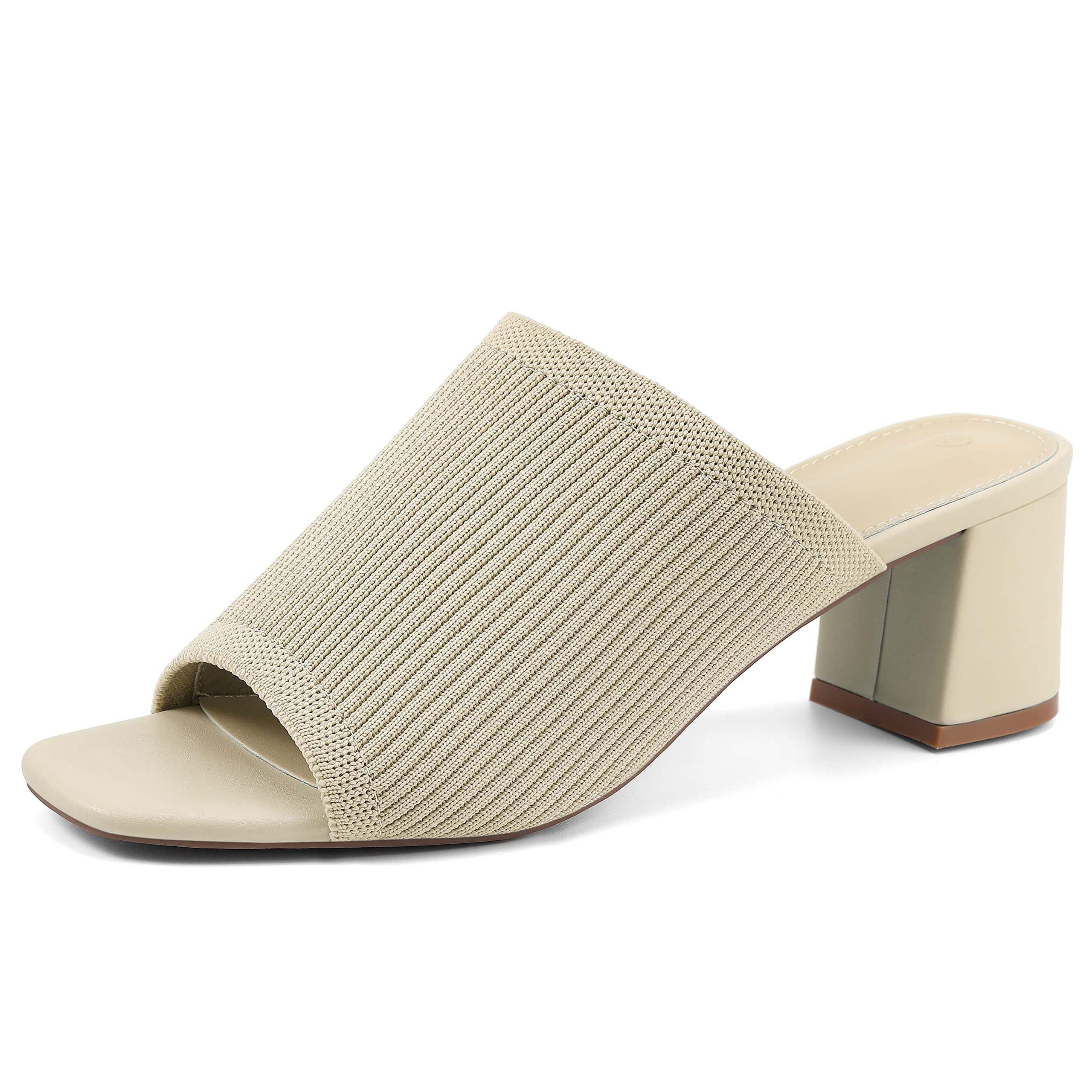 Rilista Womens Open Toe Heeled Mules Block Heels Sandals Knit Chunky ...