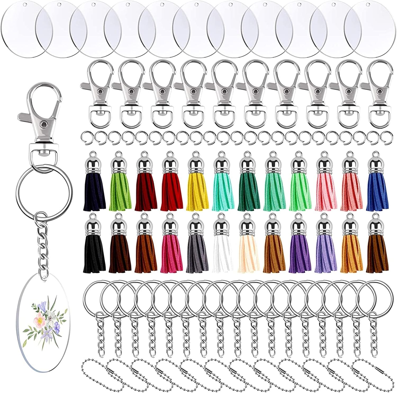 132 Pieces Acrylic Keychain Blanks Acrylic Transparent Circle Discs ...
