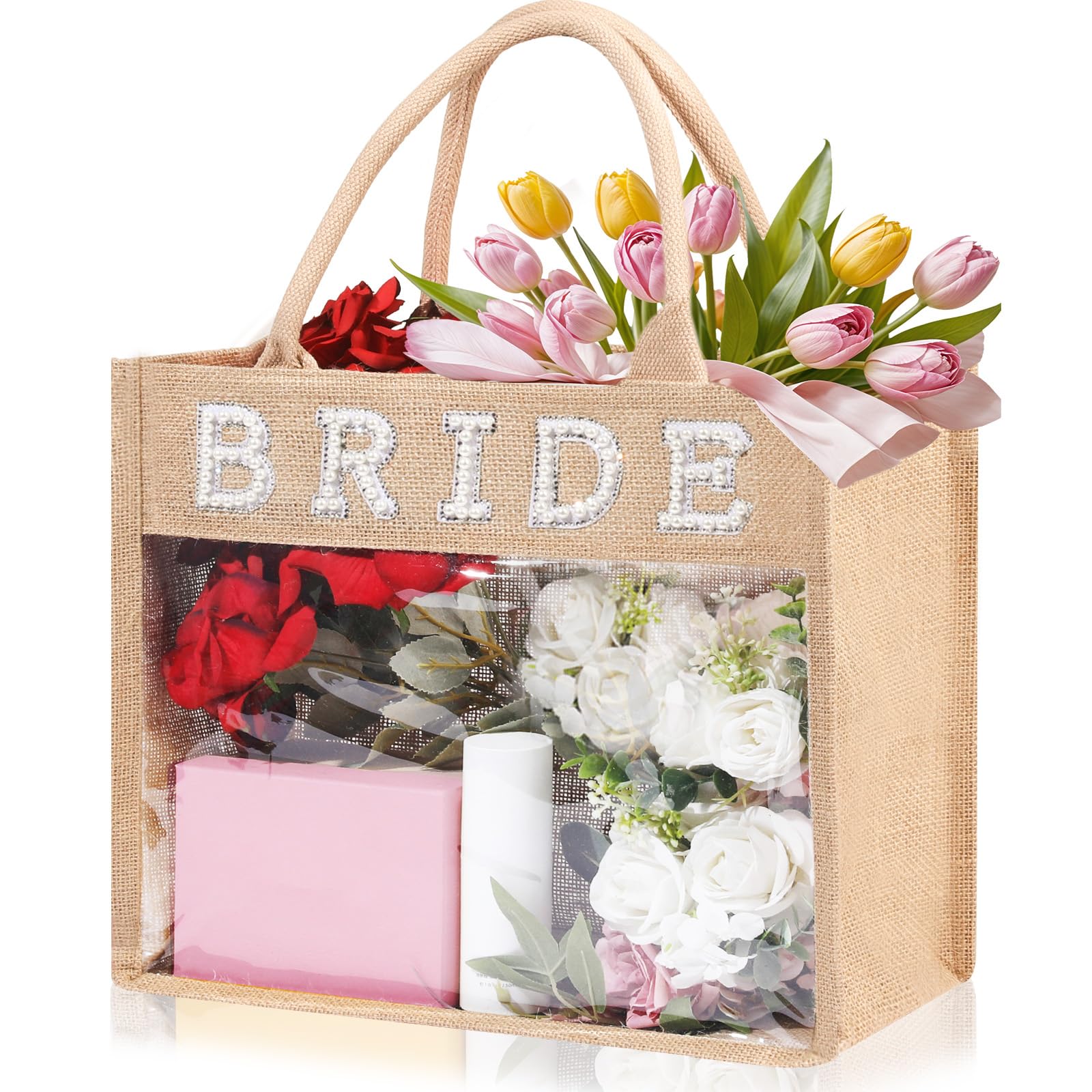 Innovoscape Bride to be Gifts Large Transparent Burlap Bride Tote Bag ...