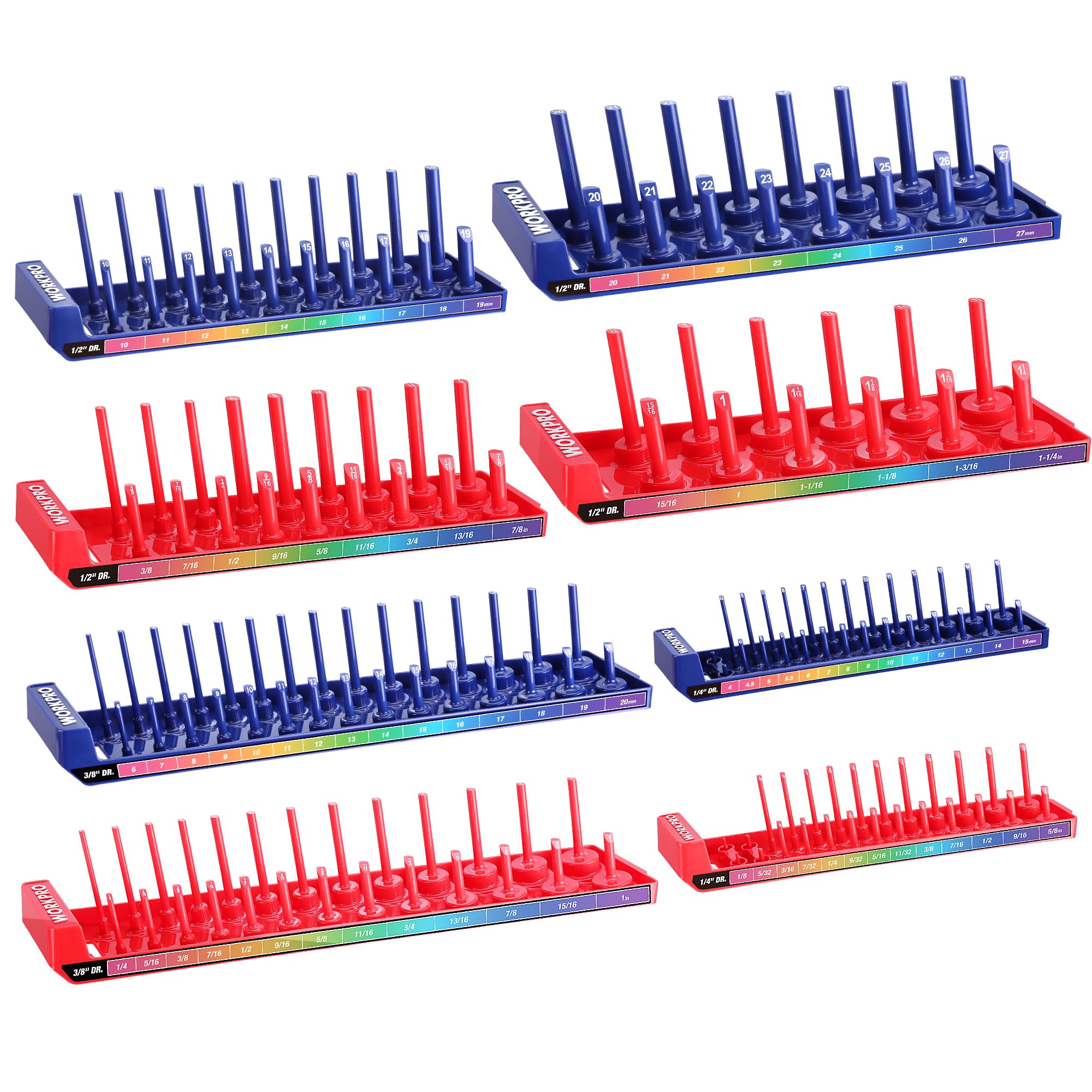 WORKPRO Socket Organizer Set, 8PC Socket Holder, 1/4", 3/8", 1/2" Drive ...