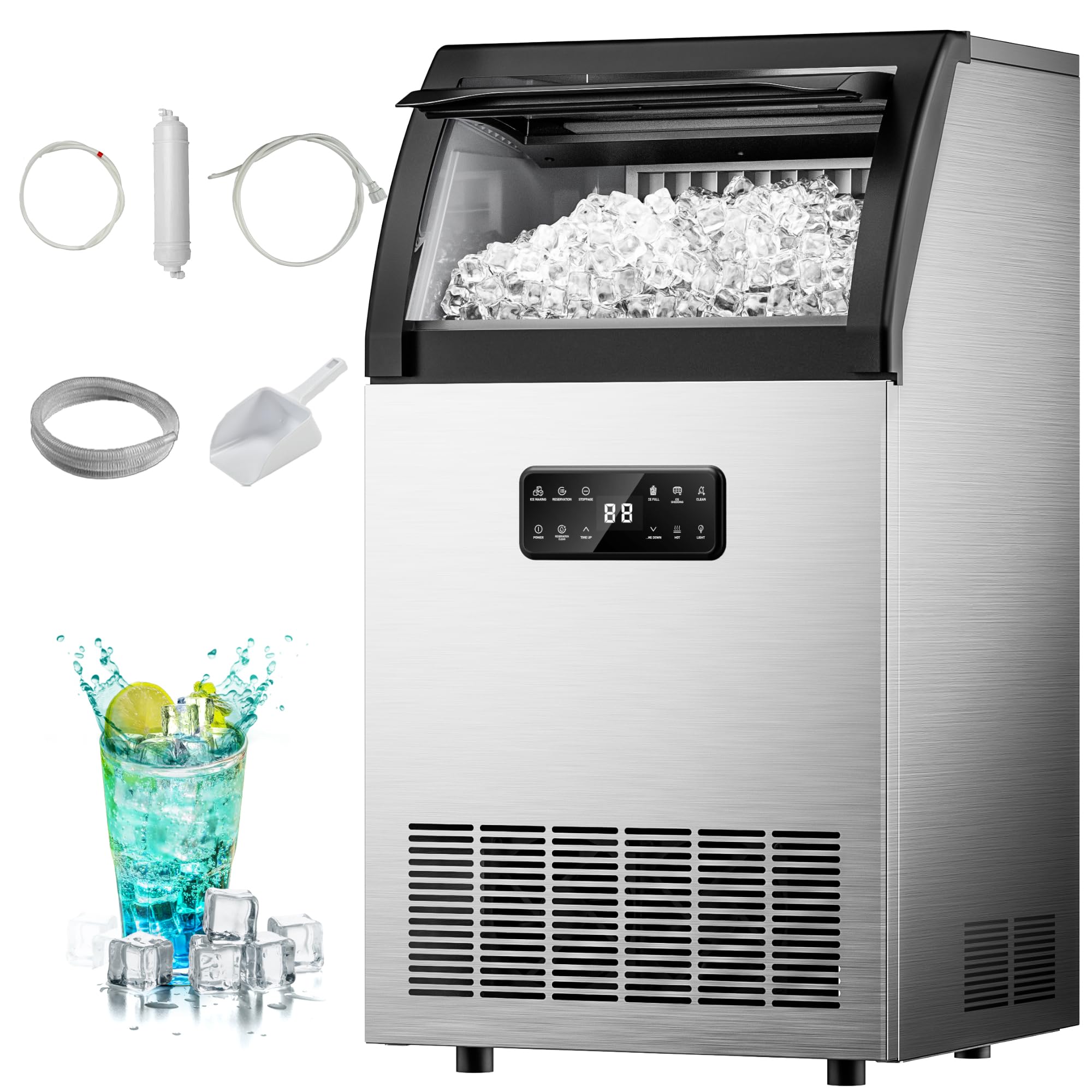 EUHOMY Commercial Ice Maker,100lbs/24H,Stainless Steel Under Counter ...