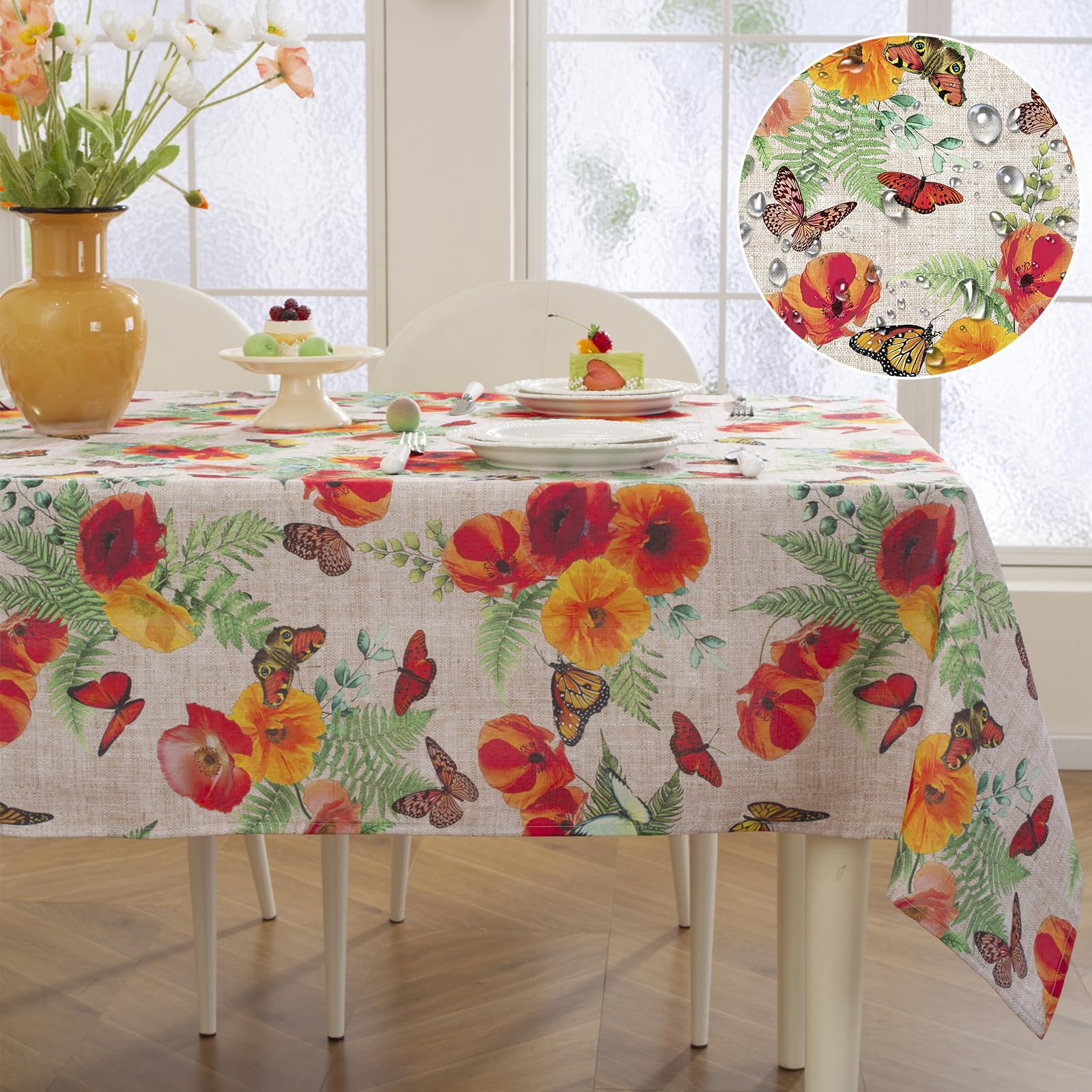 Honellaty Spring Table Cloth Rectangle, Vintage Floral Butterfly ...