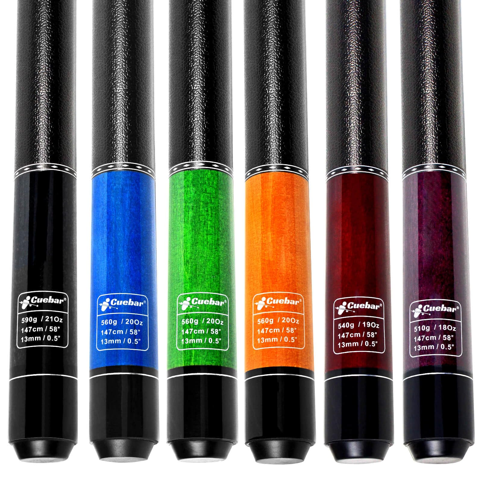 CUEBAR Pool Sticks Set of 6, Pool Cues 18 19 20 21 Oz, 58" 2-Piece ...