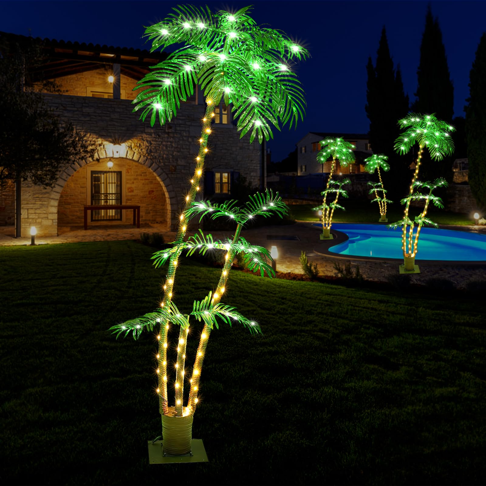 Lighted Palm Tree, 6FT Palm Trees for Outside Patio, Christmas Palm ...