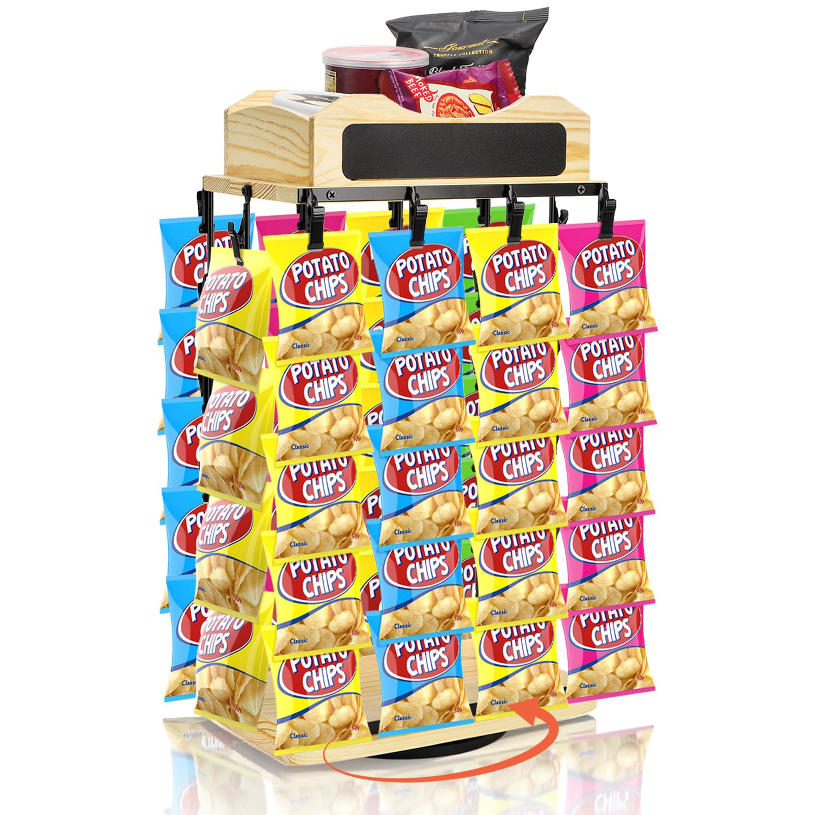 Acshio Chip Rack Display Stand, 360° Rotating Base Chip Bag Holder with ...