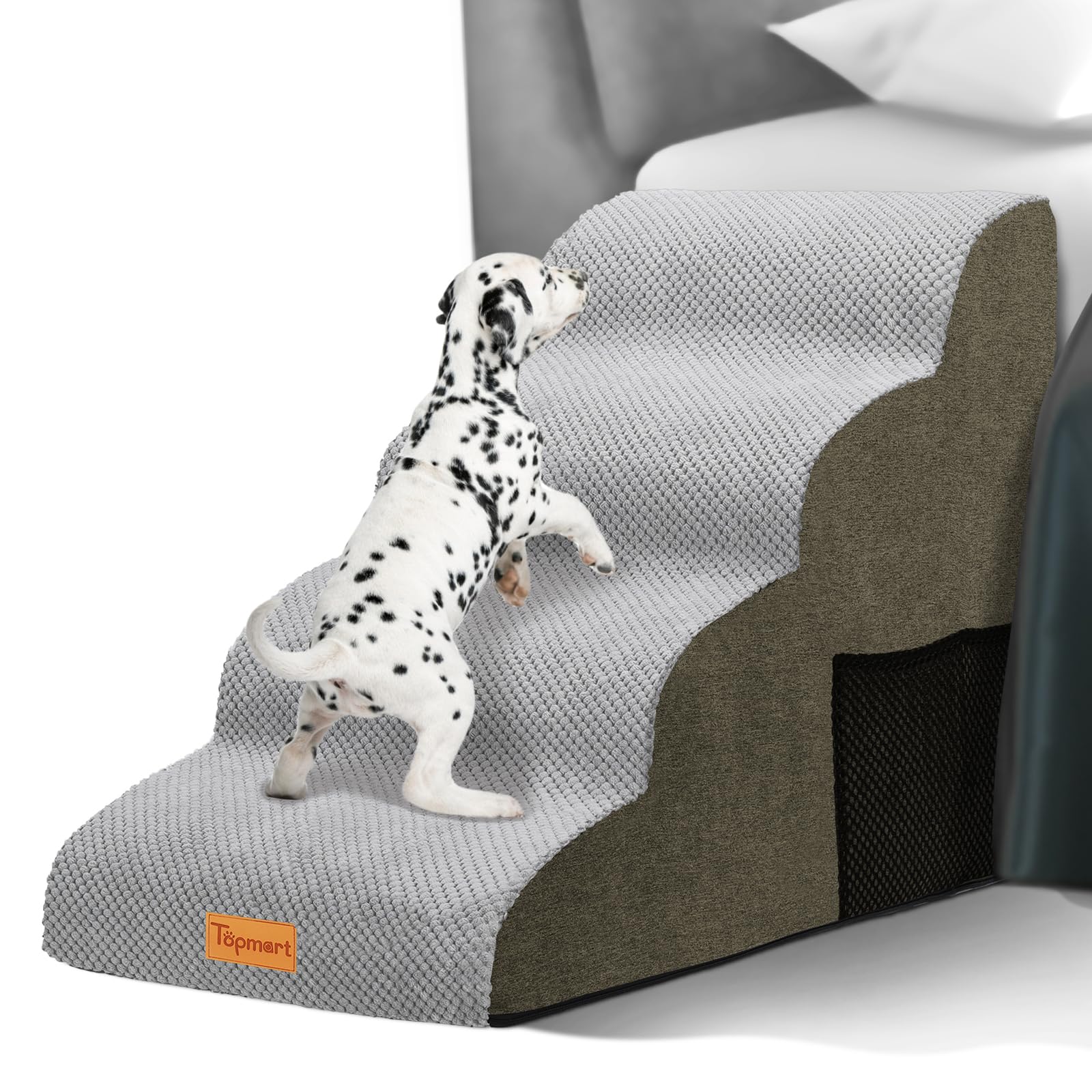 Topmart High Density Foam Dog Steps 4 Tiers,Extra Wide Deep Pet Steps ...