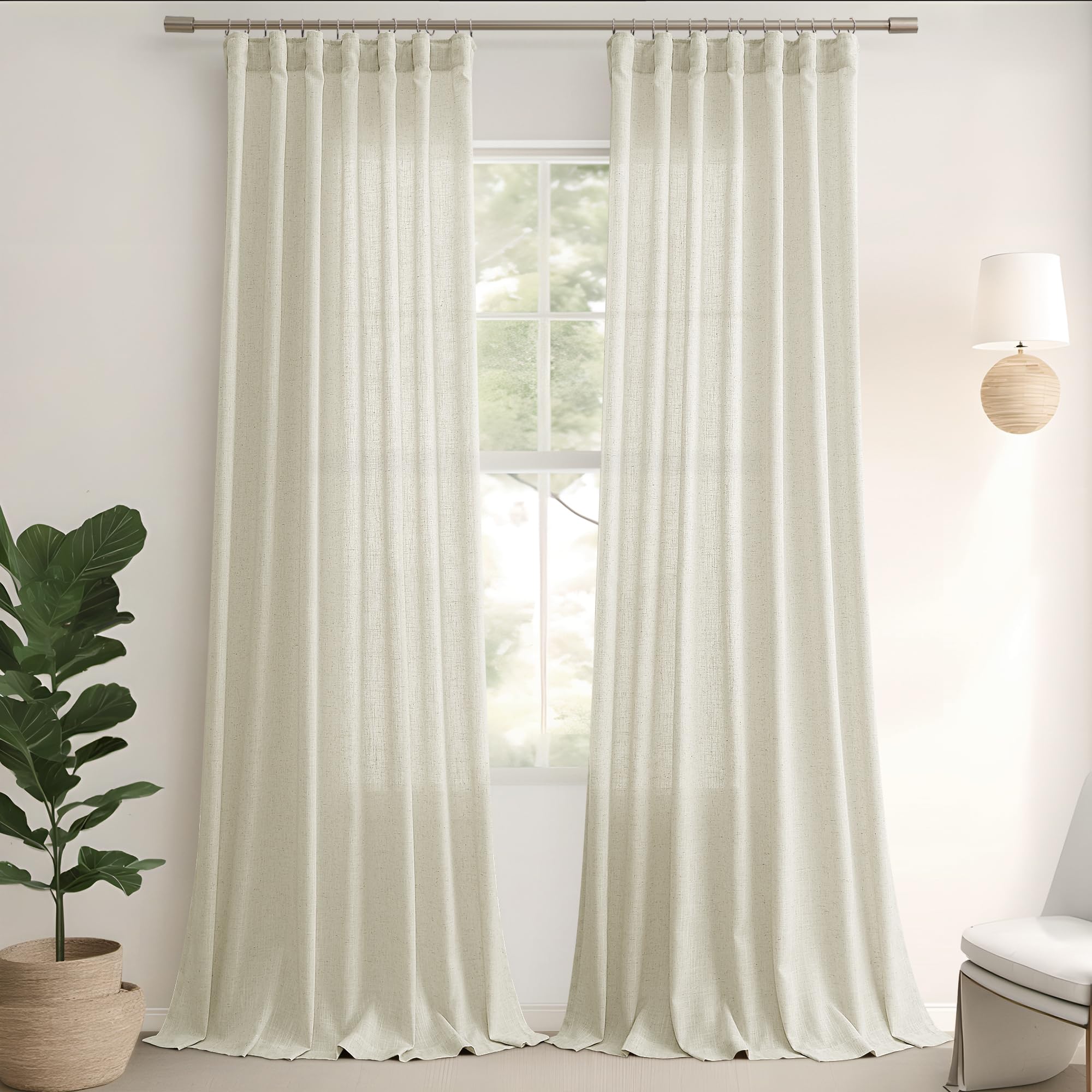 Joywell Sand Beige Linen Curtains 2 Panels Set Back Tab Farmhouse ...